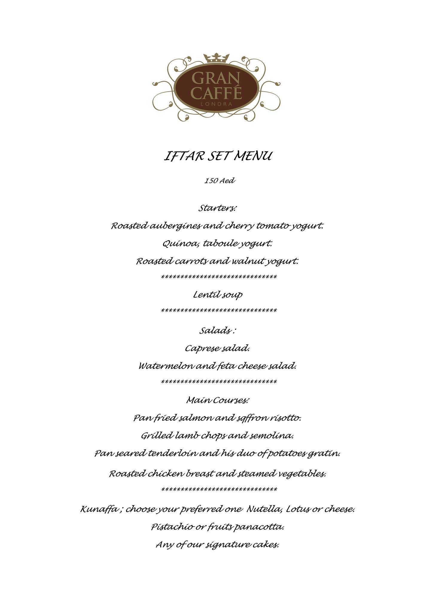 Menu at Gran Caffe cafe, Dubai, City walk - building 9 Happiness St