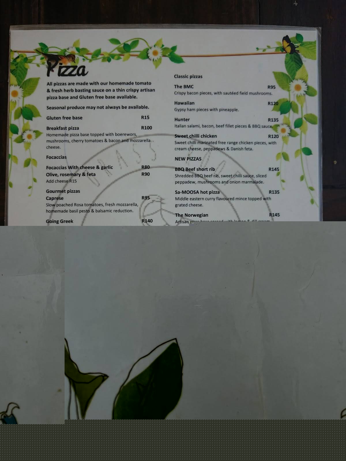 Menu at Grass Roof restaurant, Port Elizabeth