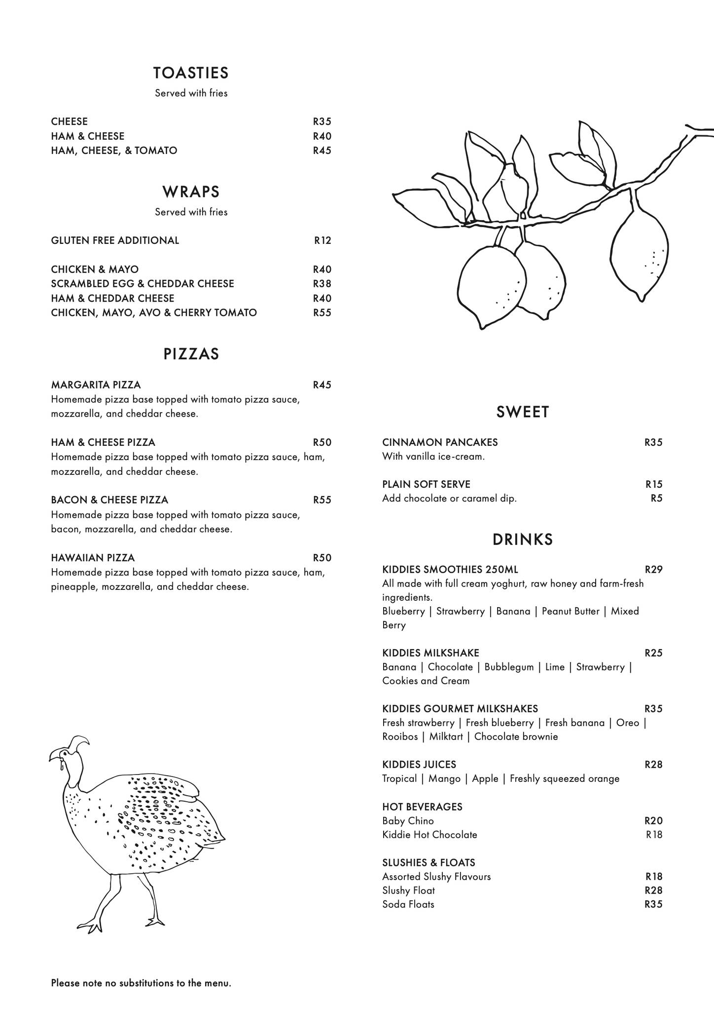 Menu at Grass Roof restaurant, Port Elizabeth