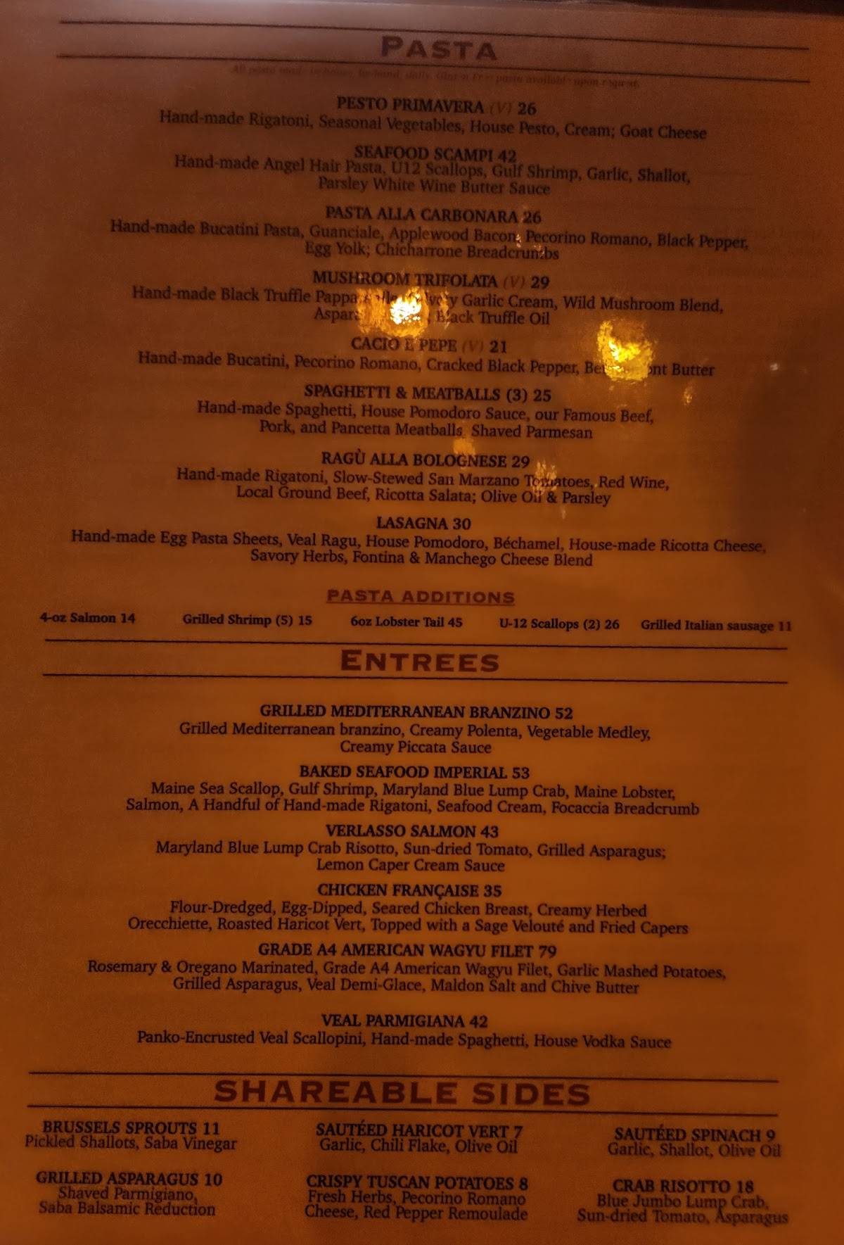 Menu at Grassa Gramma restaurant, Louisville