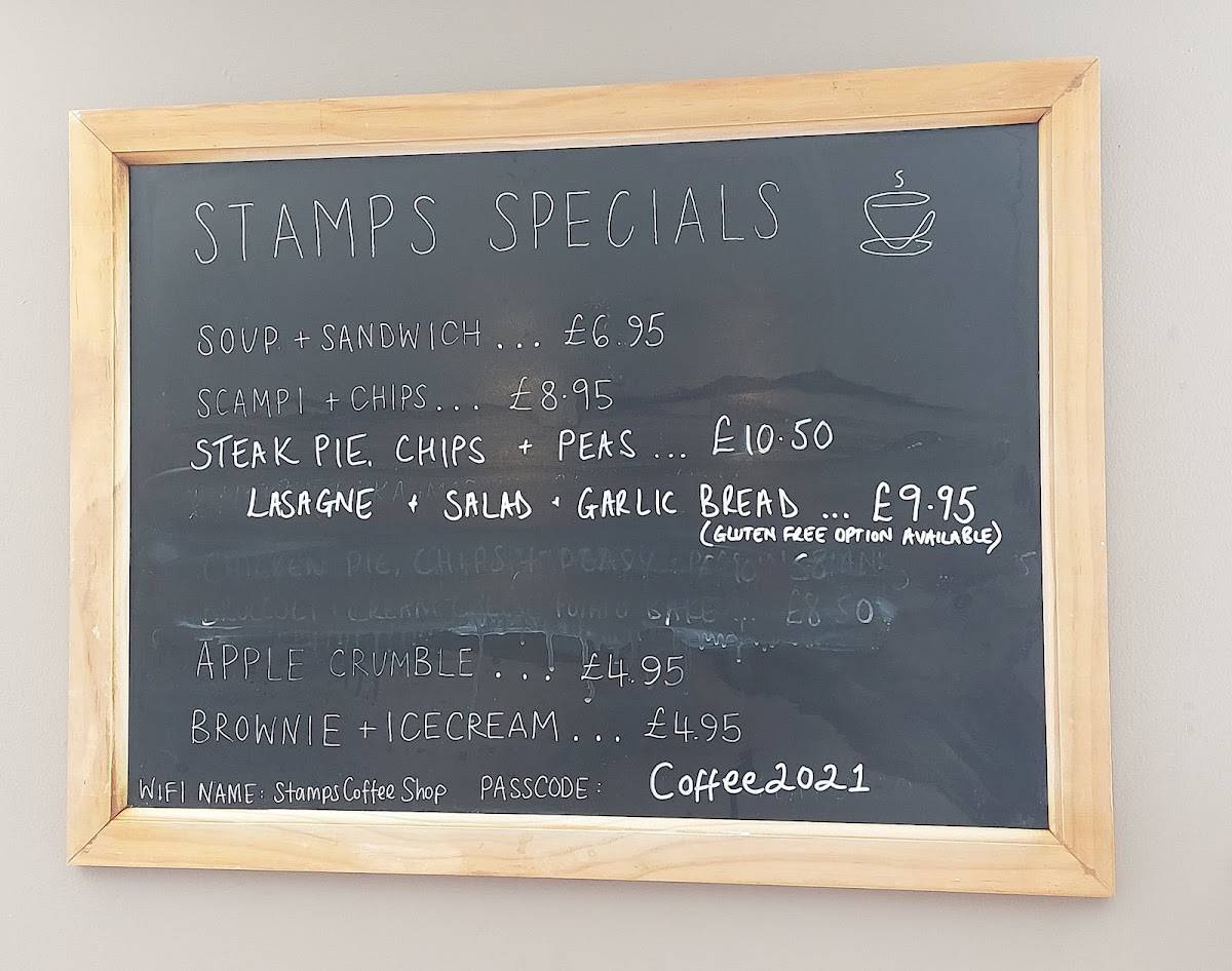 Menu at Stamps Coffee Shop cafe, Great Ayton