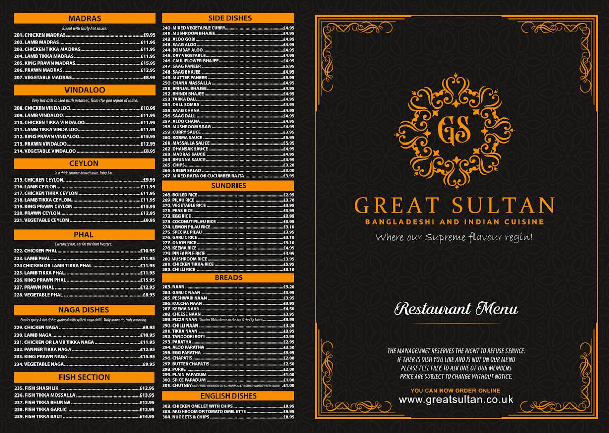 Menu at Great Sultan (Melksham) restaurant, Melksham