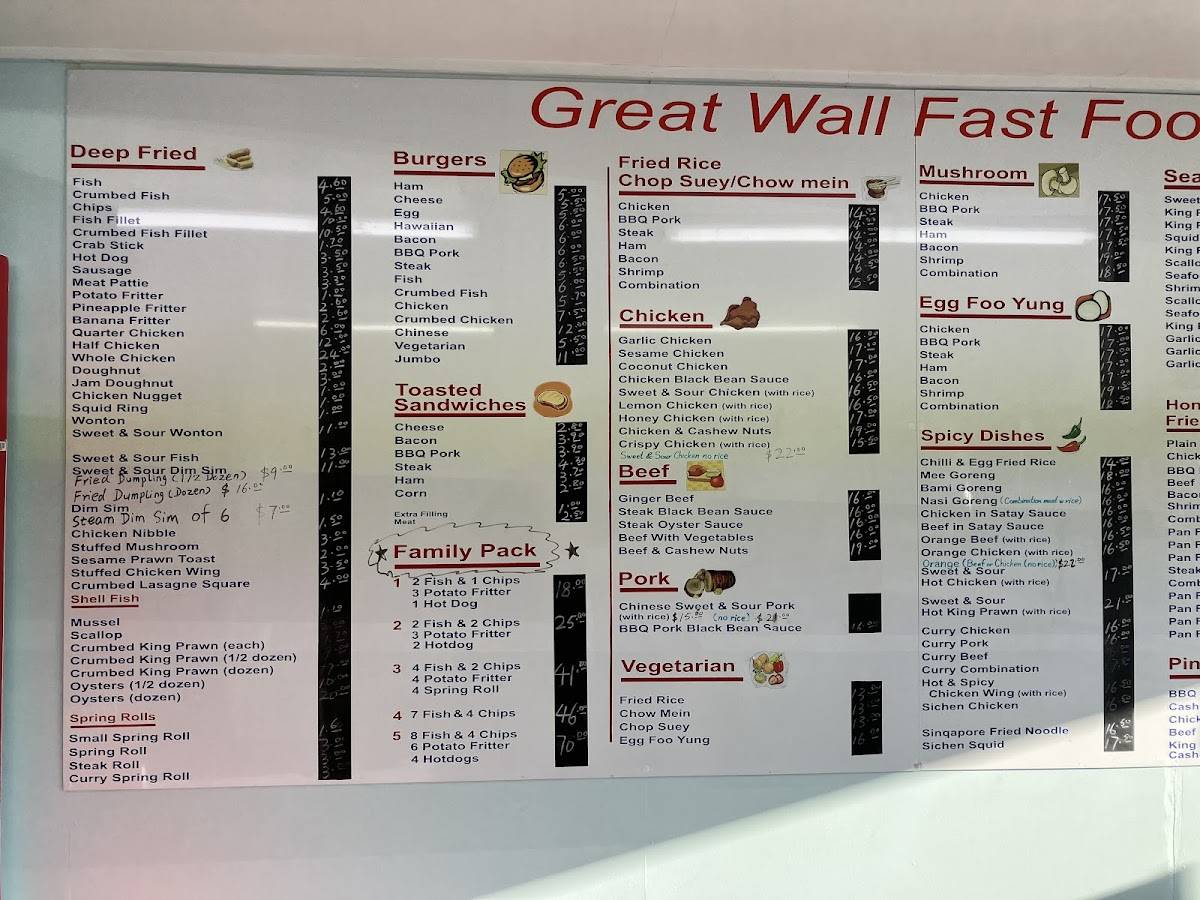Menu at Great Wall Fast Foods, Lower Hutt