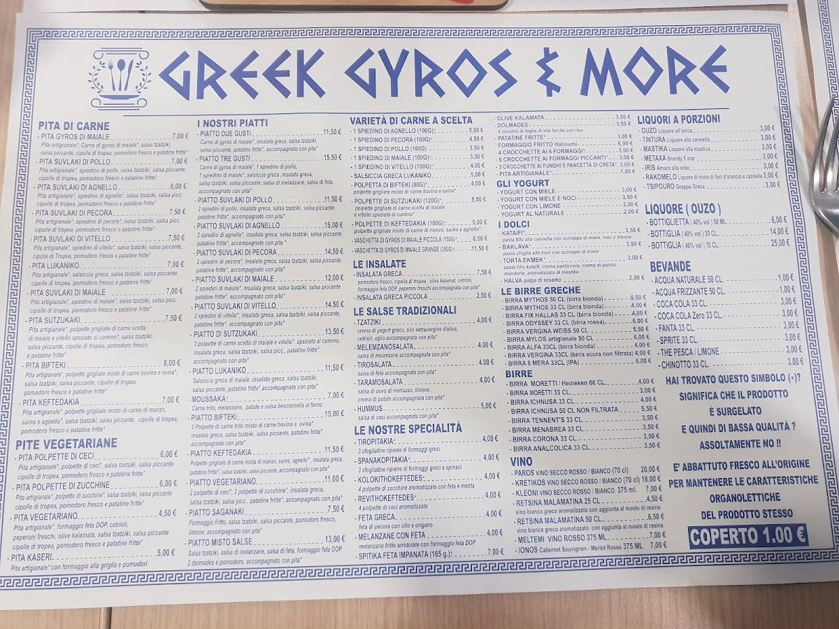 Menu at Greek Gyros e More restaurant, Milan