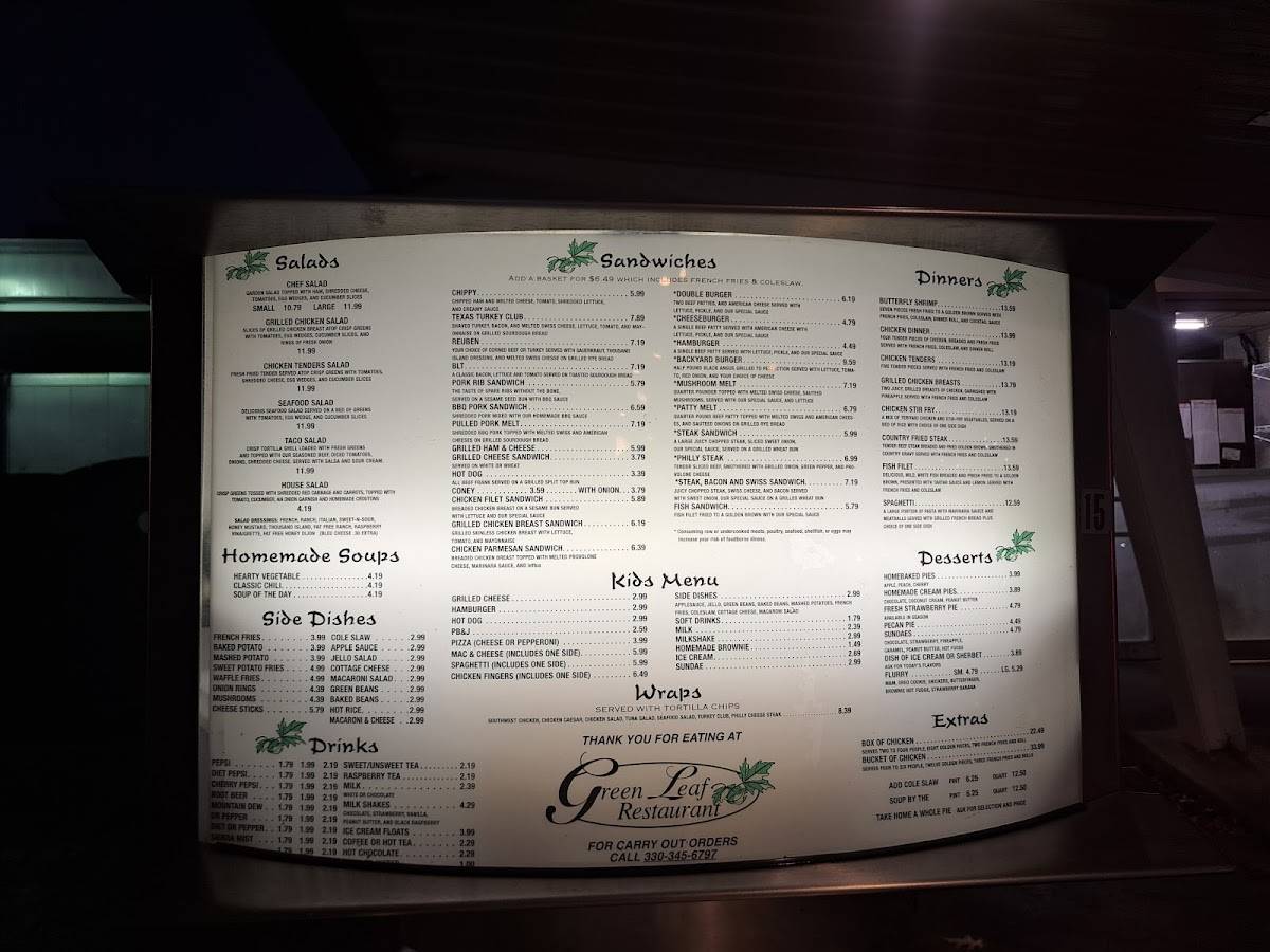 Menu at Green Leaf Restaurant, Wooster
