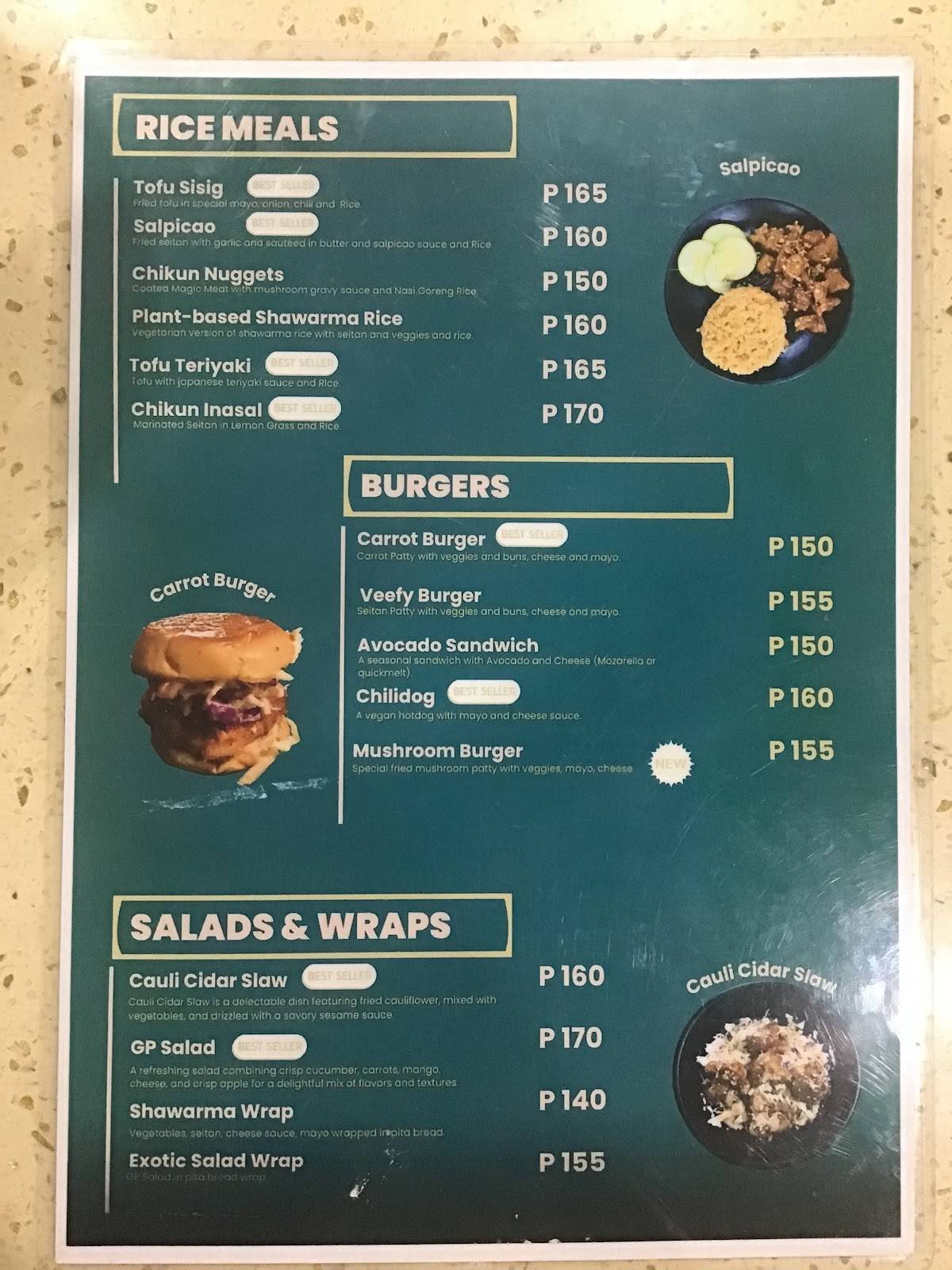 Menu at Green Pantry (Plant-based restaurant), Iloilo City