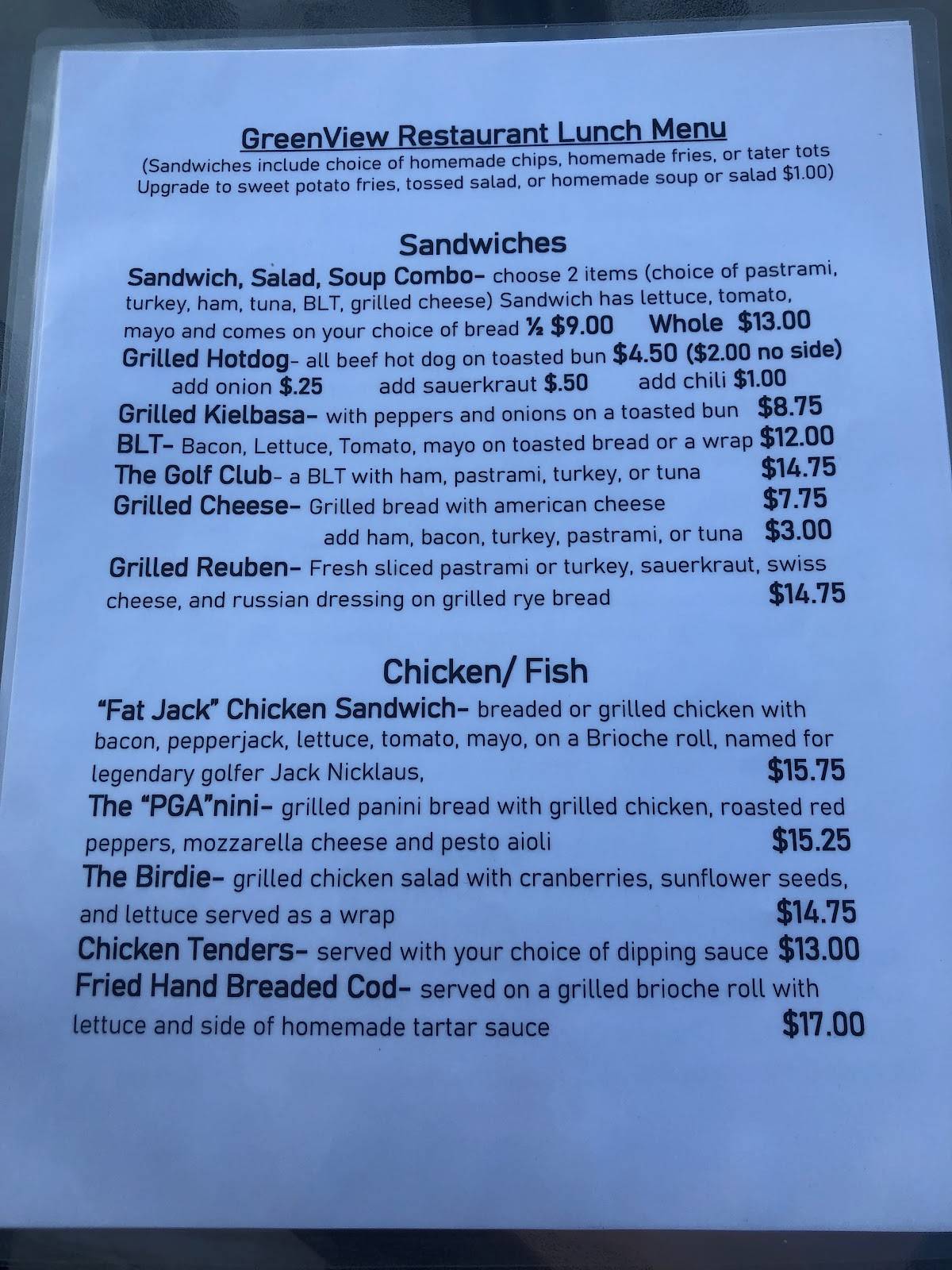 Menu at Greenview Restaurant at Canajoharie Golf and Country Club ...