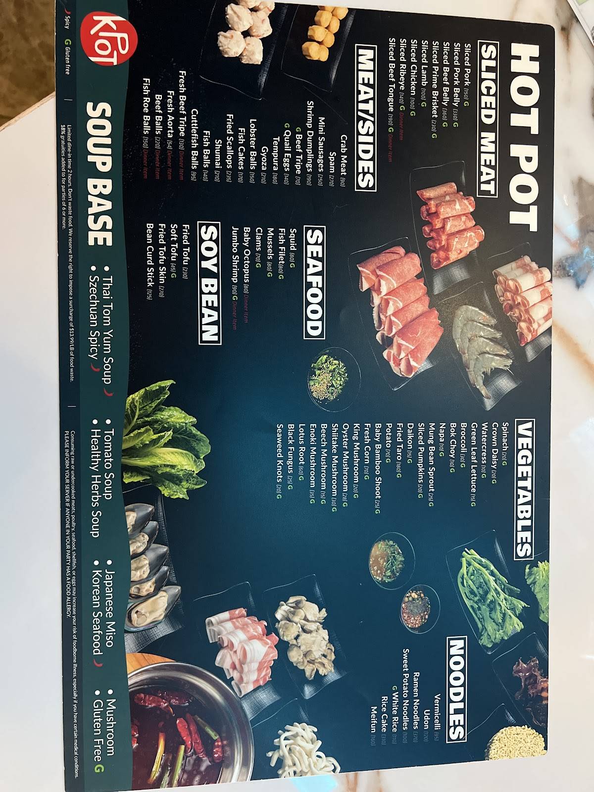 Menu at KPOT Korean BBQ & Hot Pot, Greenfield