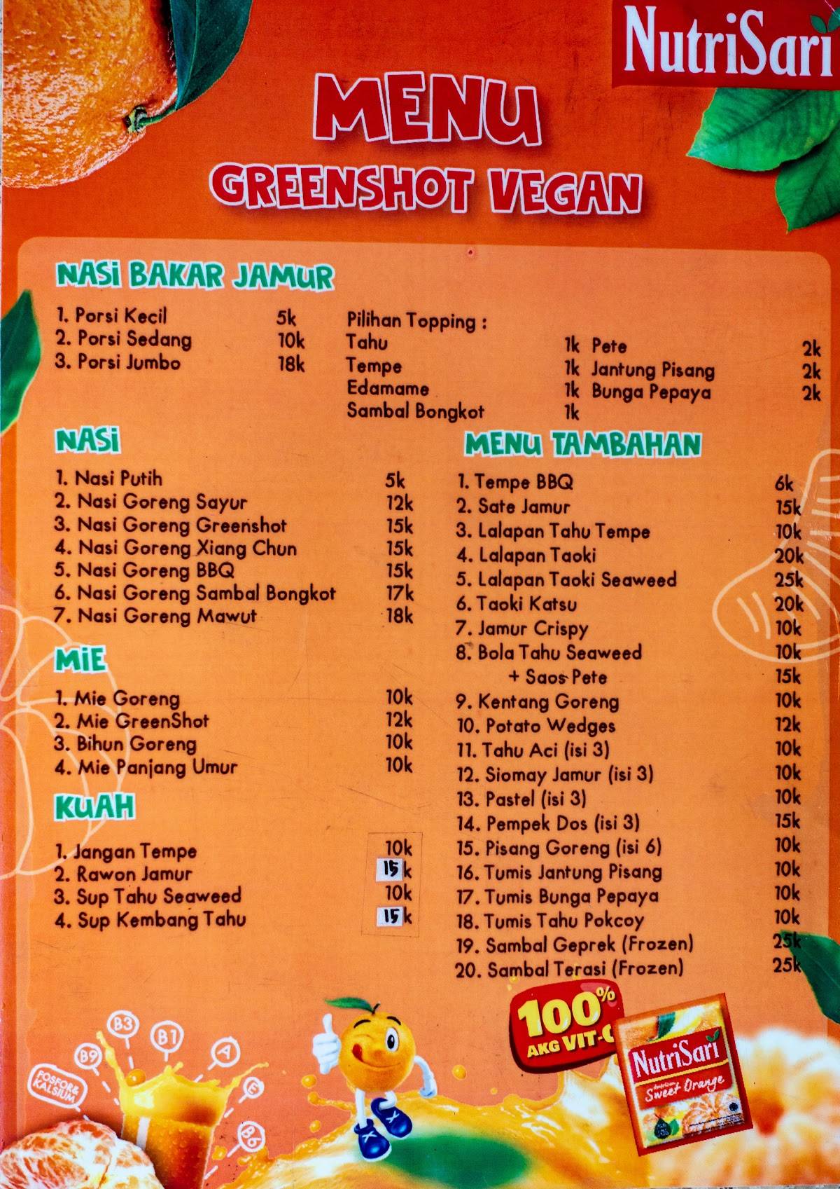 Menu at Greenshot Vegan Vegetarian Coffee restaurant, Denpasar