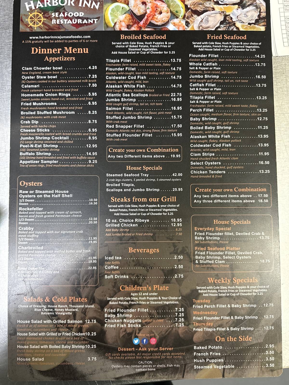 Menu at Harbor Inn Cajun Seafood pub & bar, Greenville