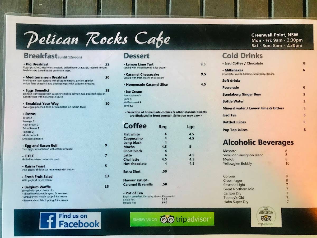 Menu at Pelican Rocks Seafood Restaurant & Cafe, Greenwell Point
