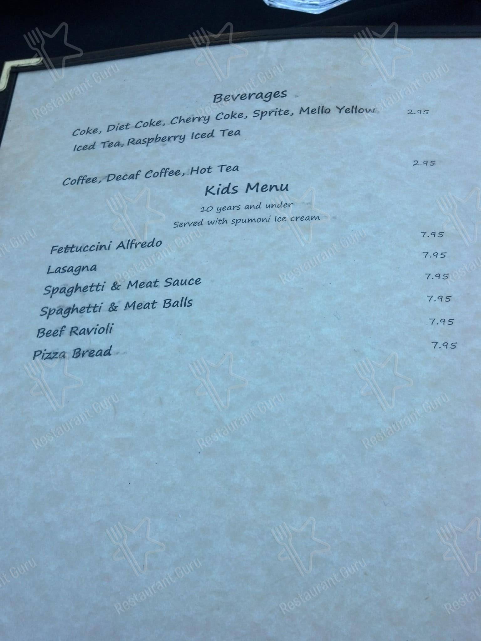 Menu at La Trattoria Italian Restaurant, Greenwood