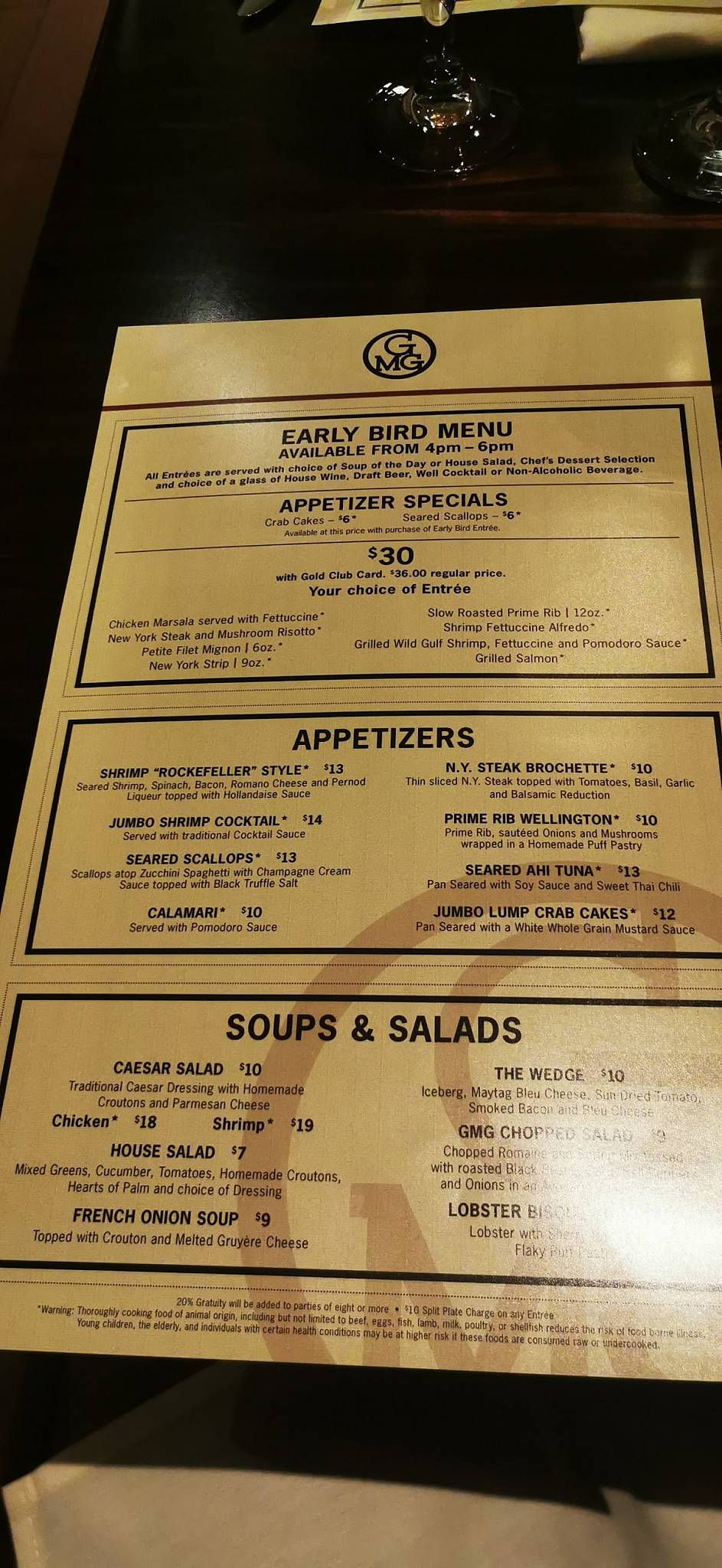 Menu at Gregory's Mesquite Grill steakhouse, Mesquite