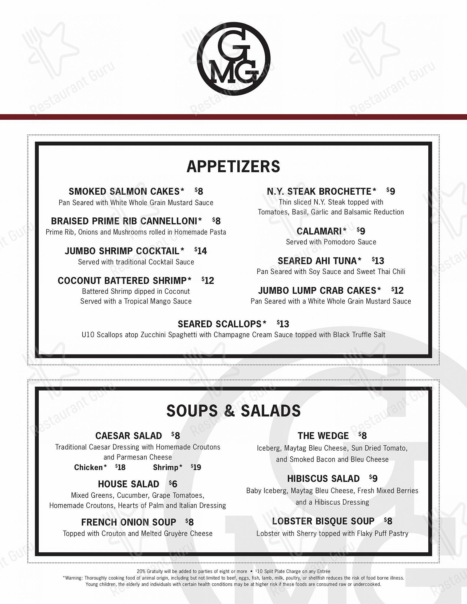Menu at Gregory's Mesquite Grill steakhouse, Mesquite