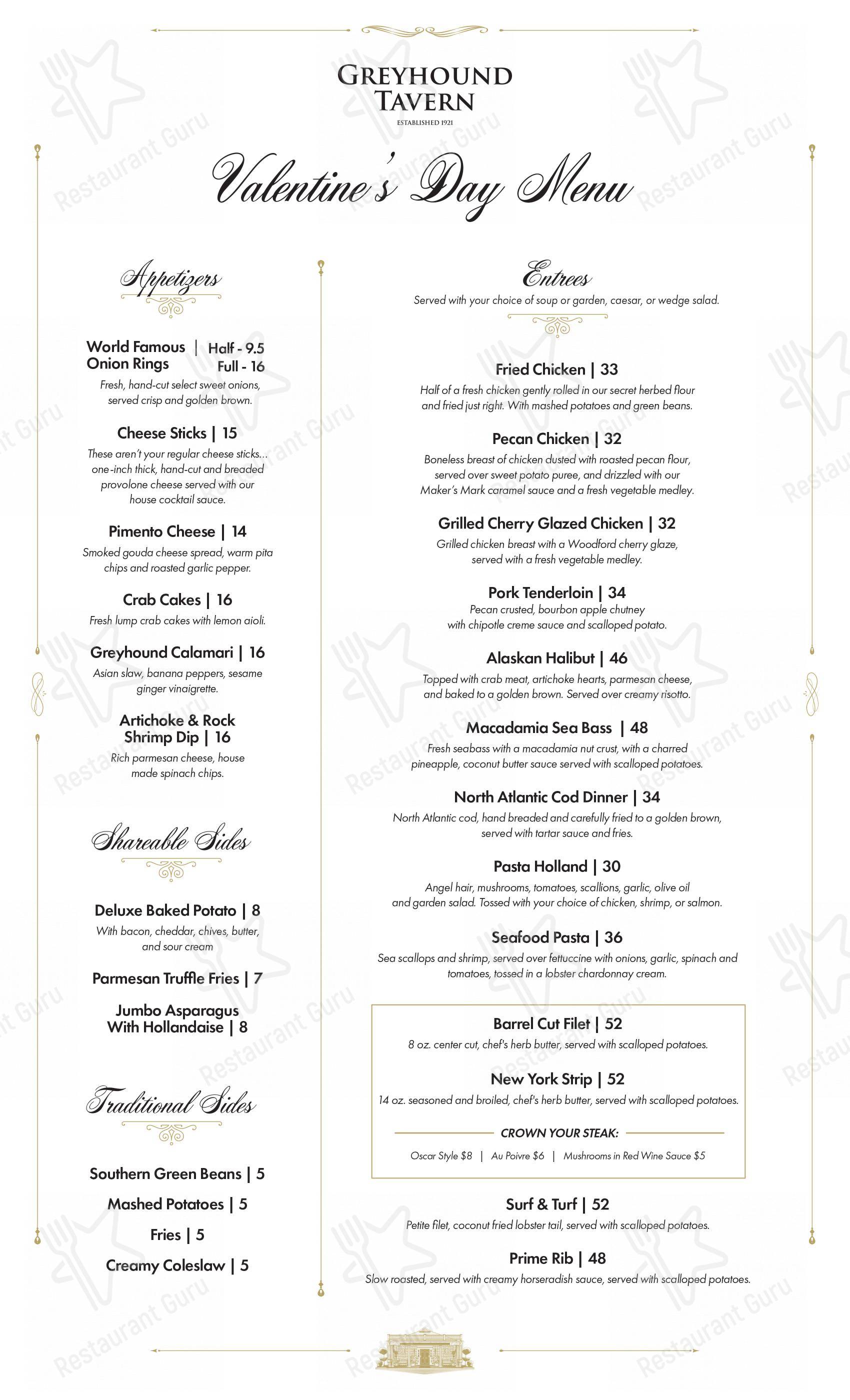 Menu at Greyhound Tavern restaurant, Fort Mitchell