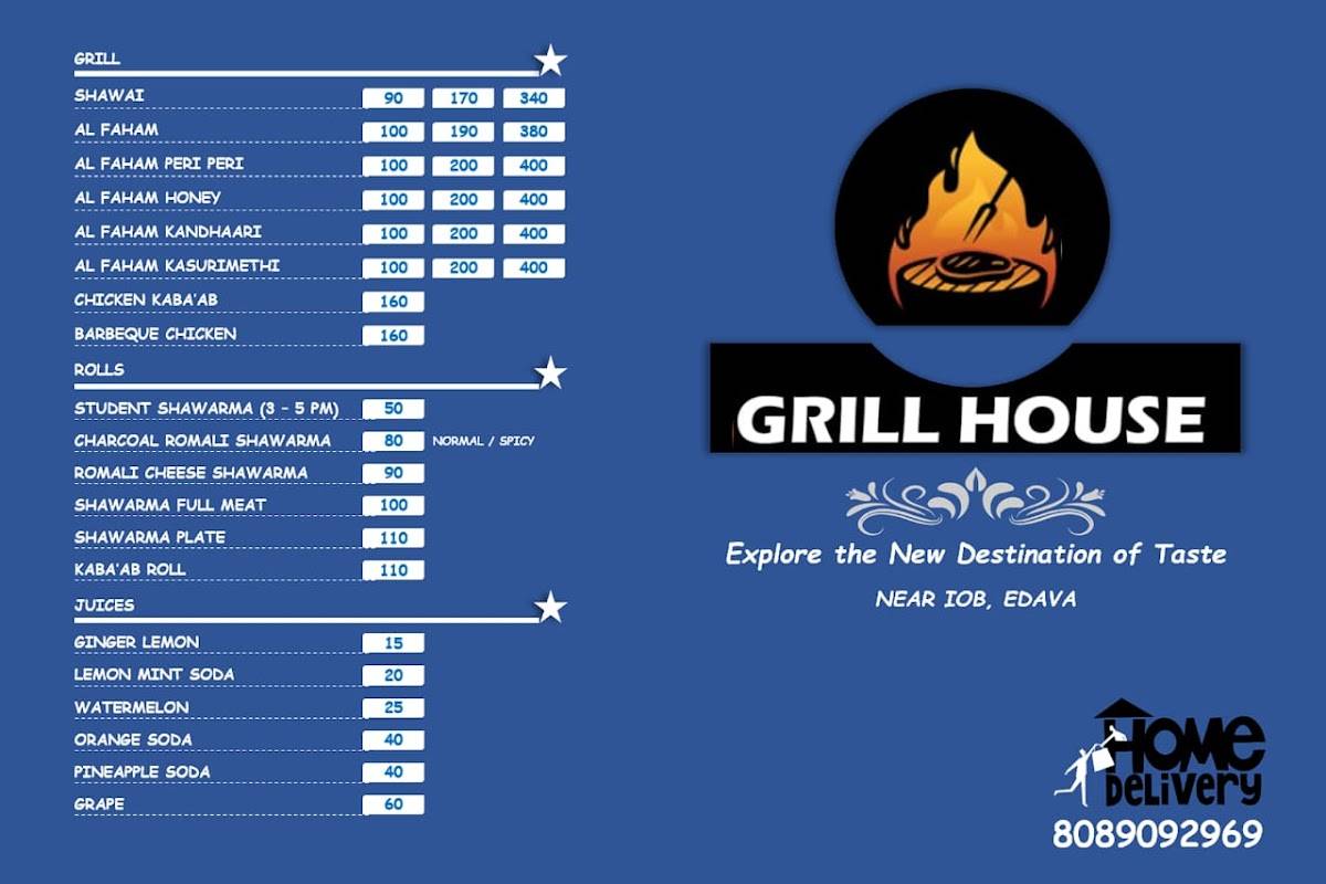 Menu at Grill House Restaurant, Kappil
