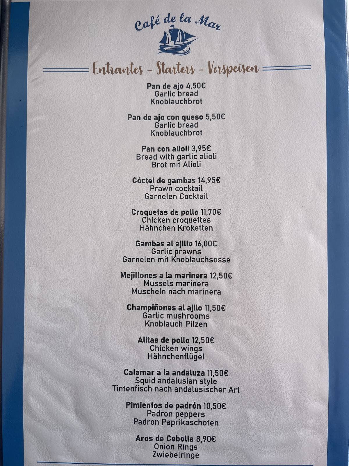 Menu at Grill Steakhouse Cafè de la mar, Sa Coma