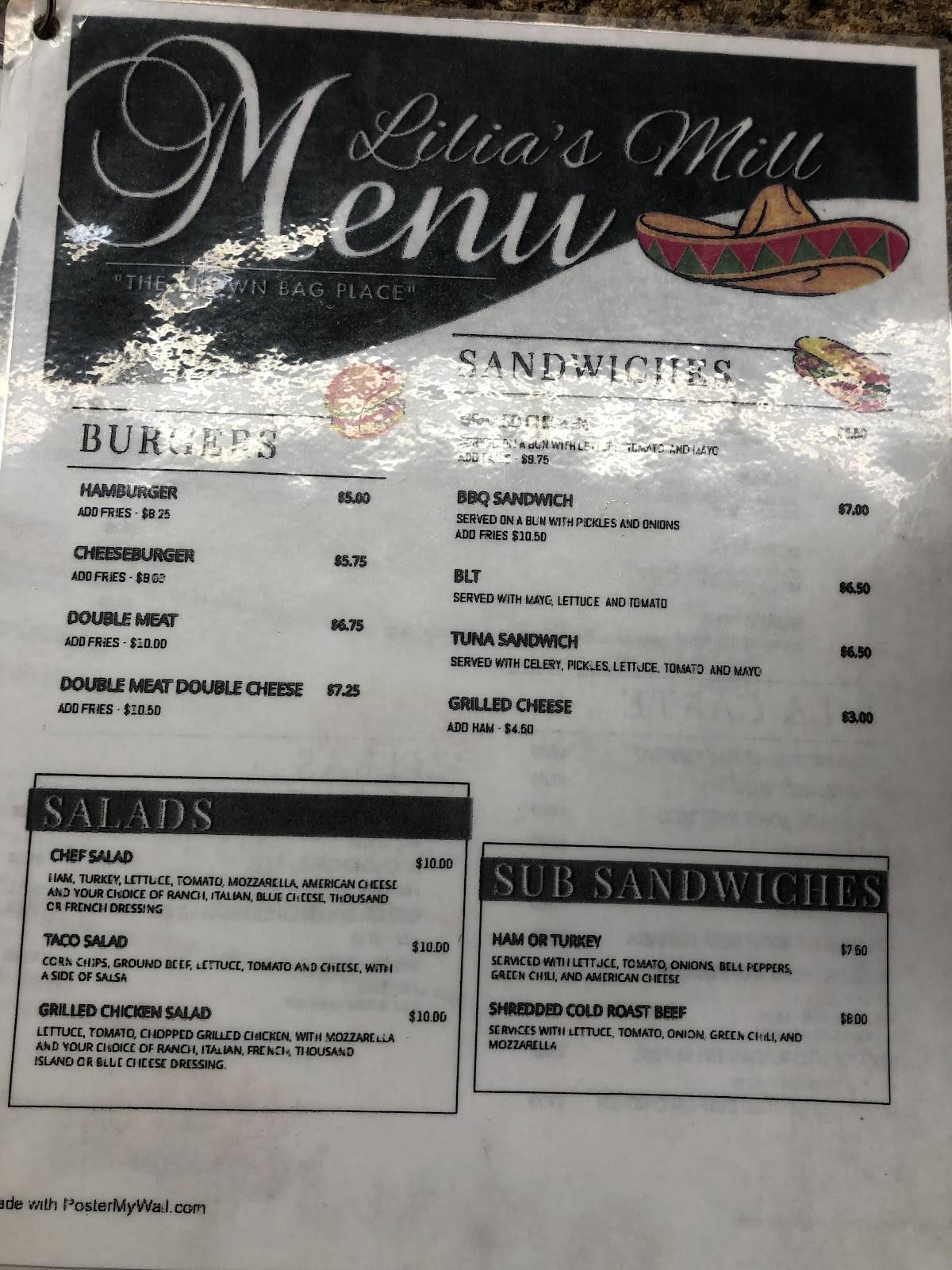 Menu at Grinder Mill restaurant, Silver City