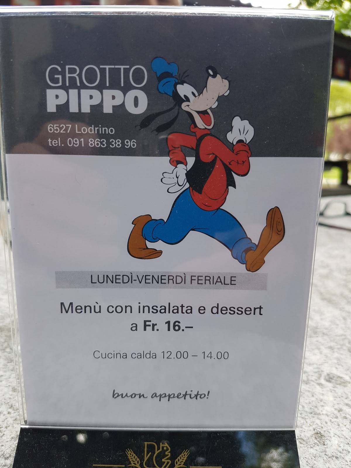 Menu da Grotto Pippo, Lodrino, Grotti 1