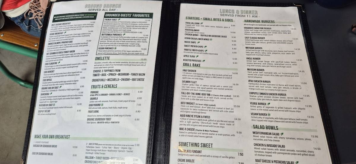 Menu at Grounded London restaurant, London, 90