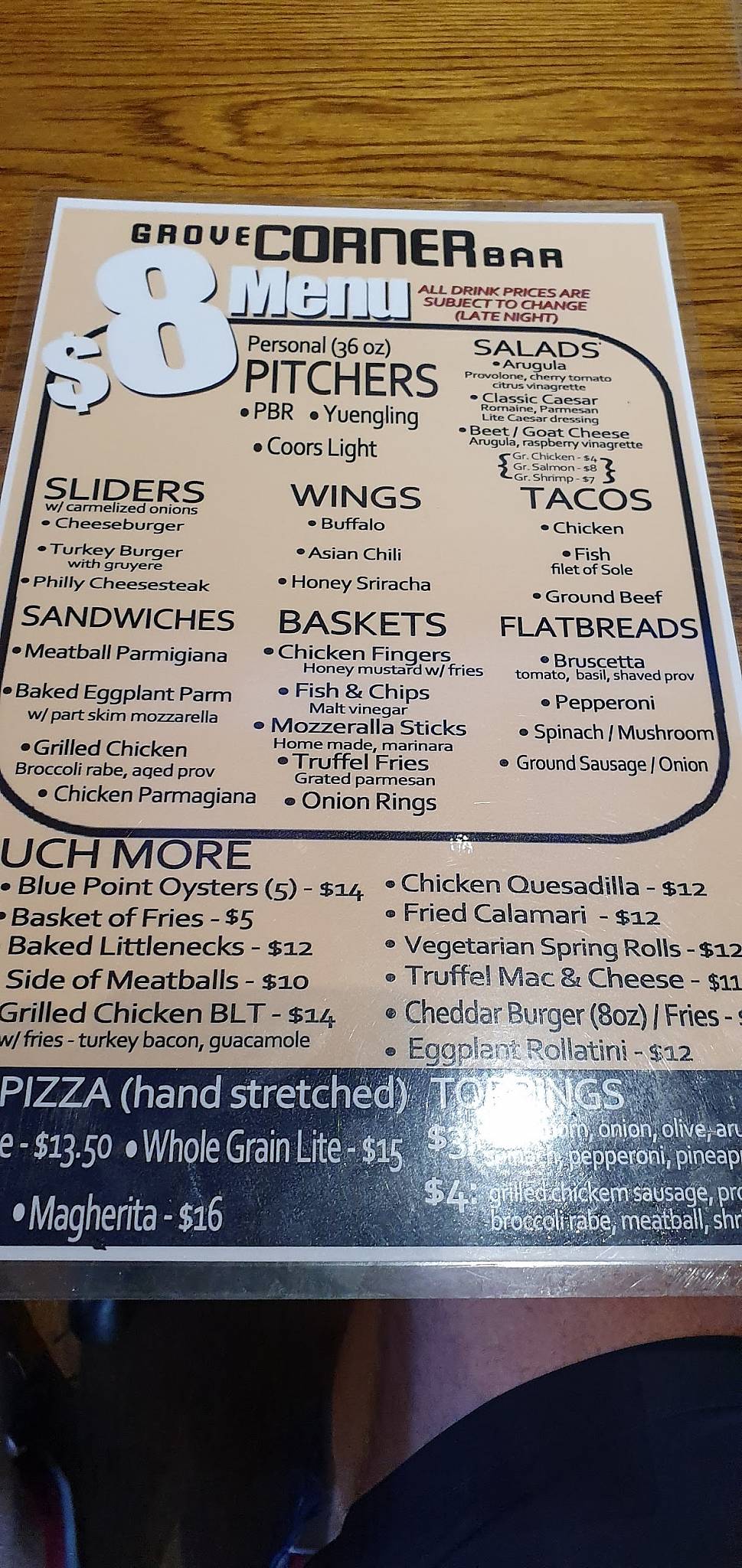 Carta de Grove Corner Bar, Jersey City