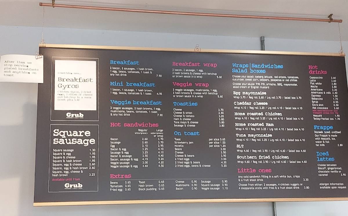 Menu at Grub restaurant, York