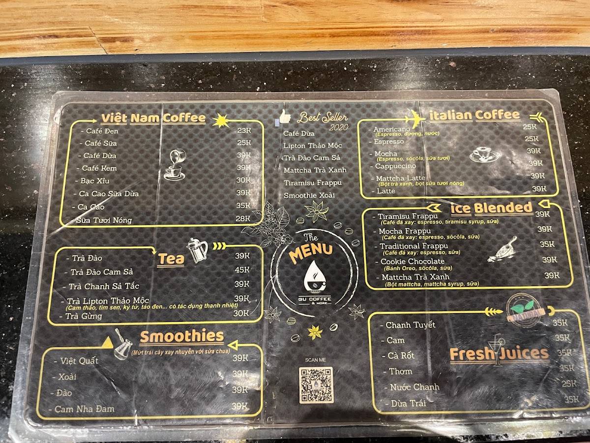Menu at Gu Coffee & More pub & bar, Ninh Hòa