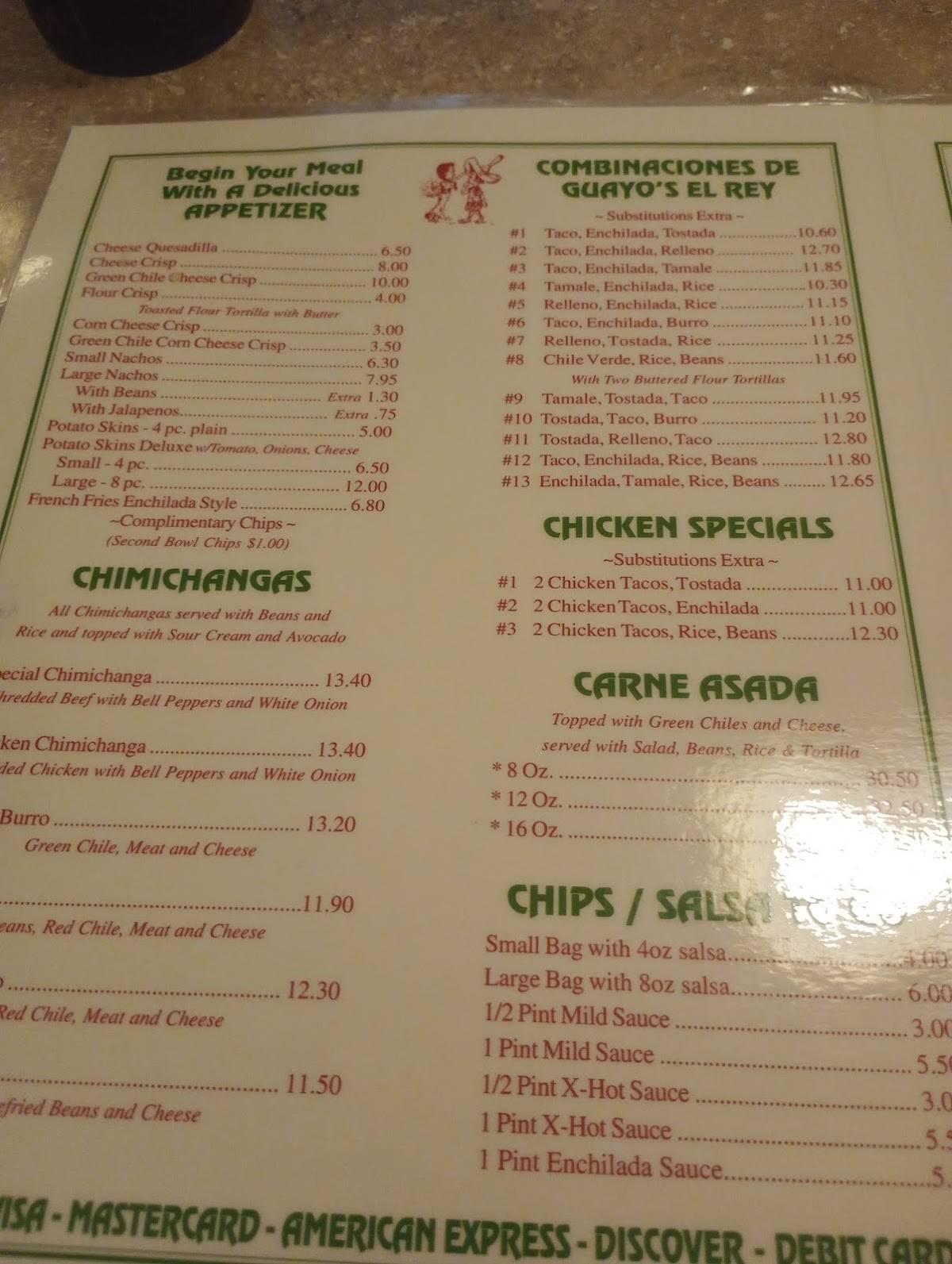 Menu at Guayo's El Rey restaurant, Miami, 716 Sullivan St