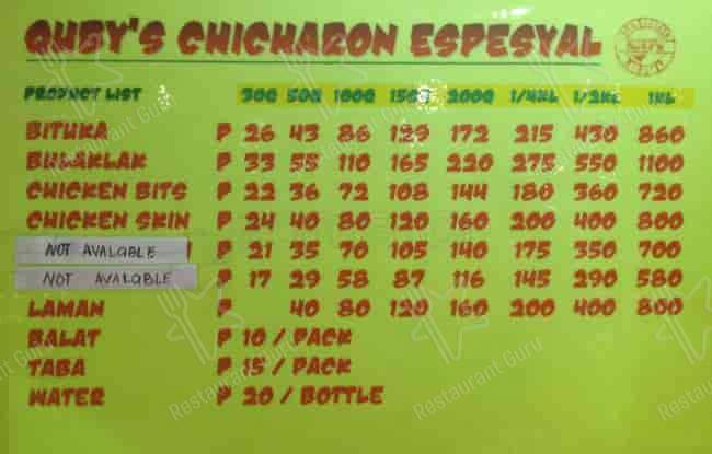 Menu at Guby's Chicharon Espesyal pub & bar, Quezon City, SM North EDSA ...