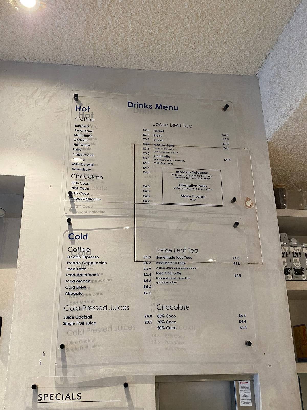 Menu at Guillam Coffee House, London, 24 Gloucester Rd