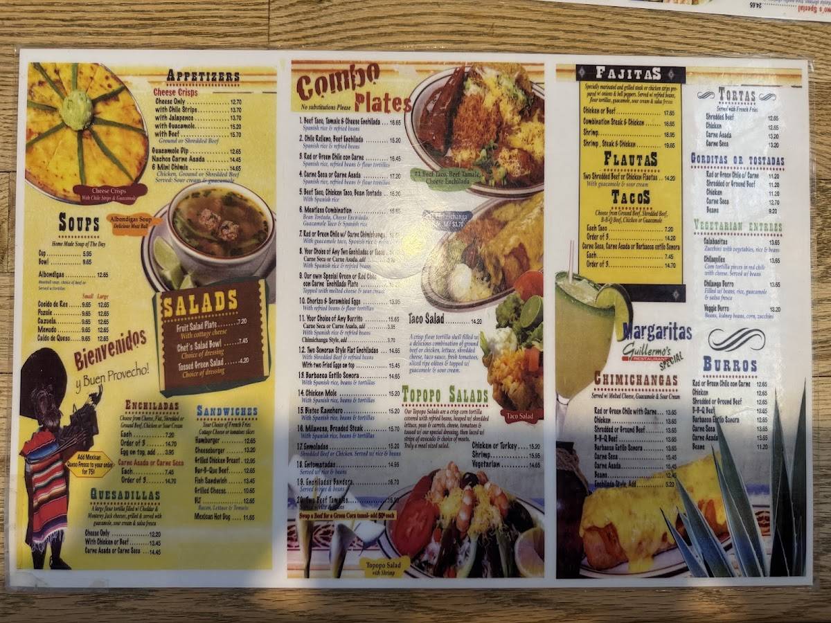 Menu at Guillermo's Double L restaurant, Tucson