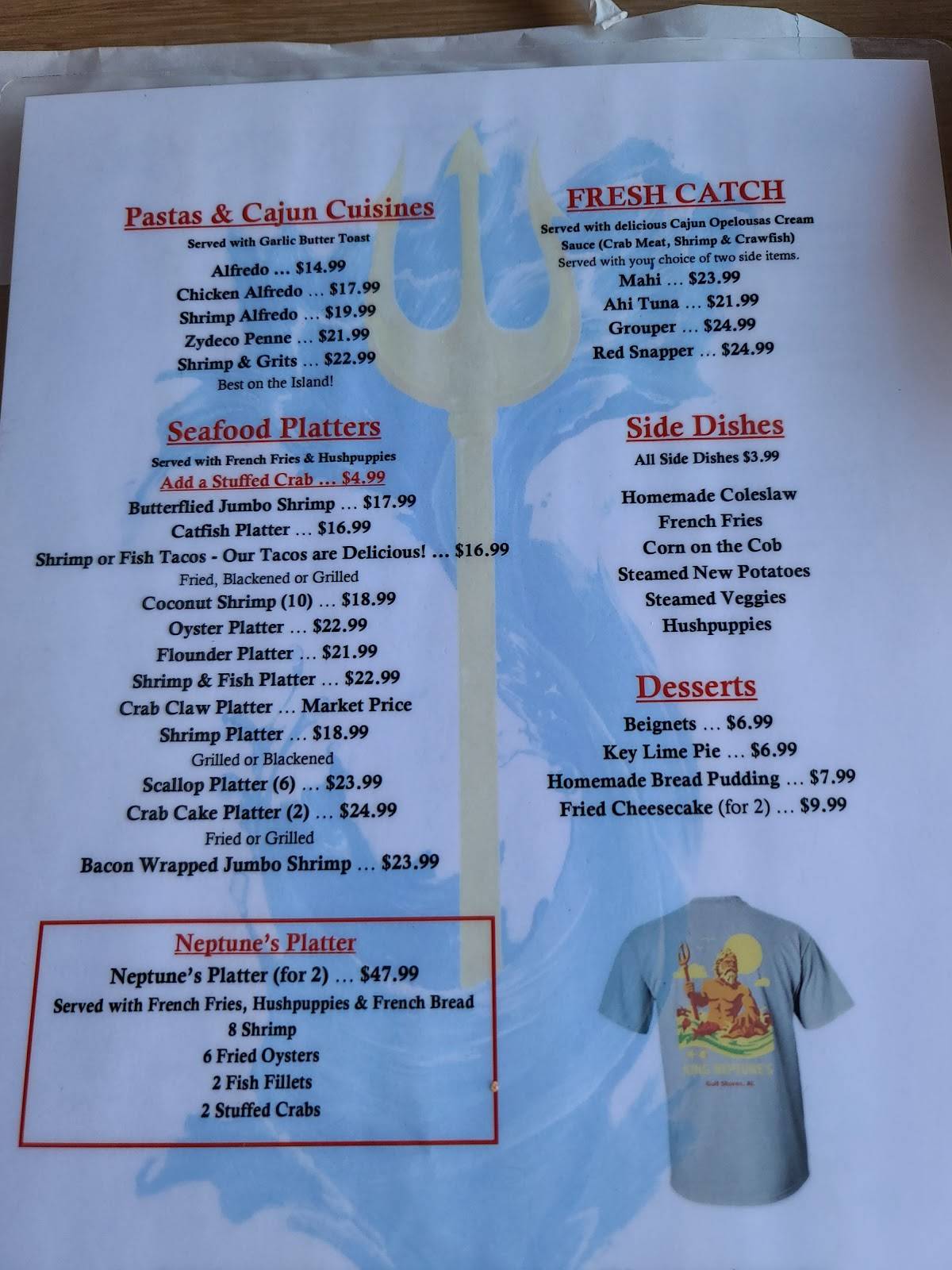 Menu at King Neptune's Seafood Restaurant, Gulf Shores