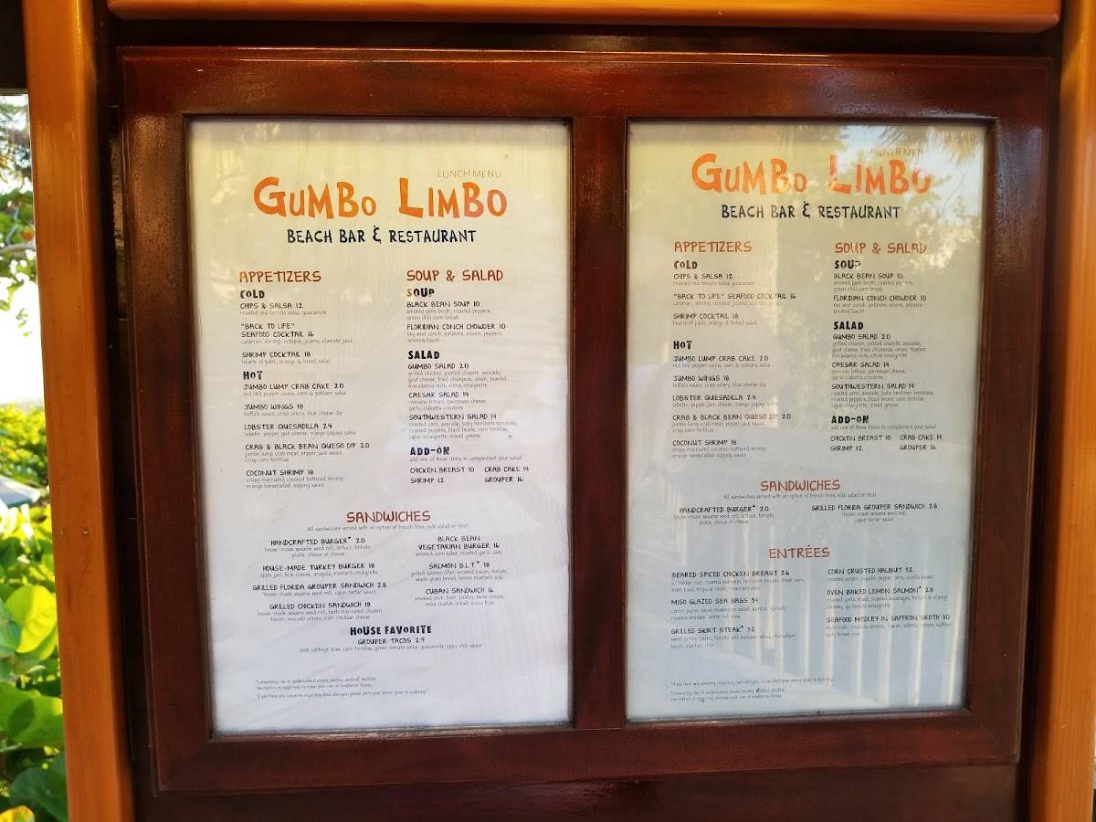 Menu at Gumbo Limbo pub & bar, Naples, 280 Vanderbilt Beach Rd