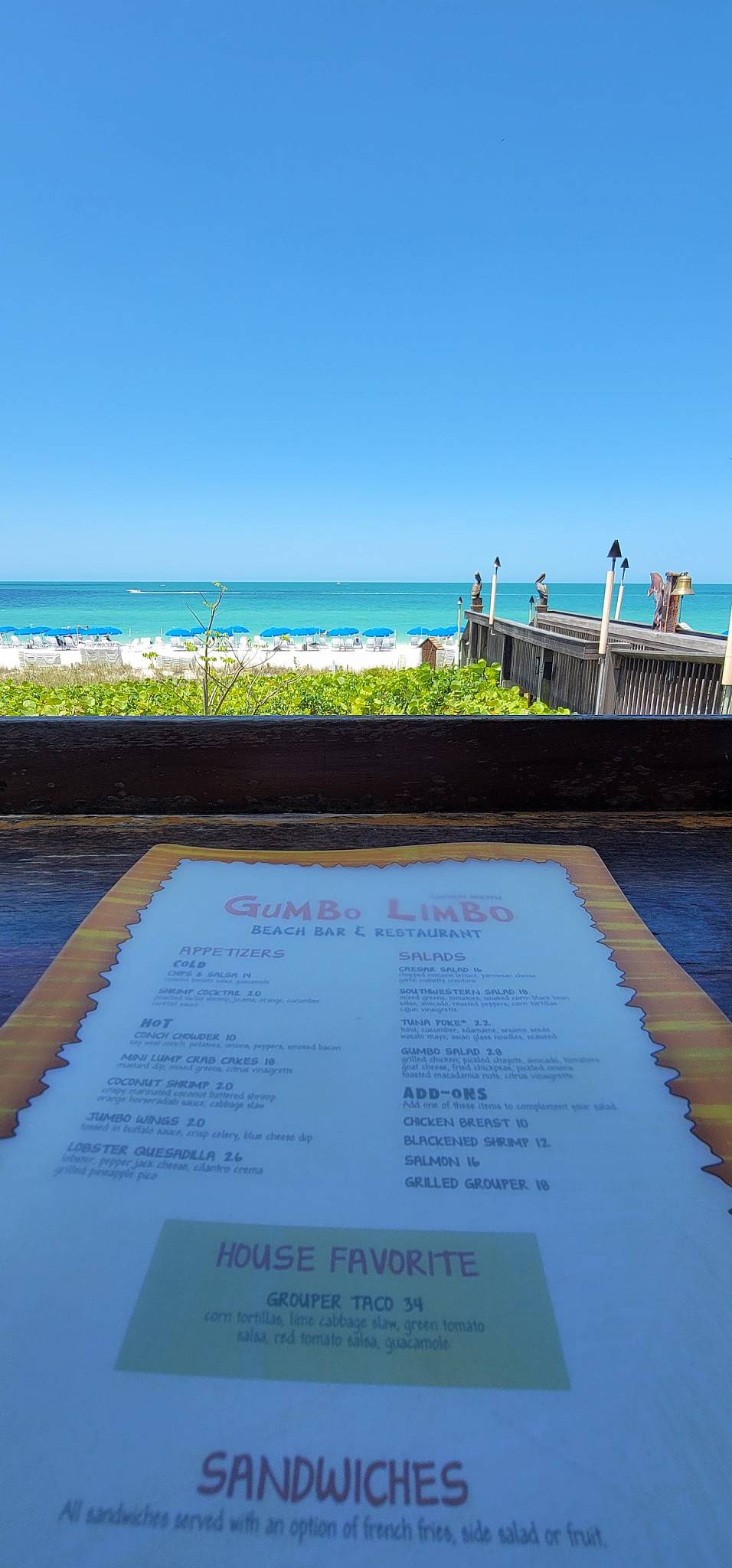 Menu at Gumbo Limbo pub & bar, Naples, 280 Vanderbilt Beach Rd