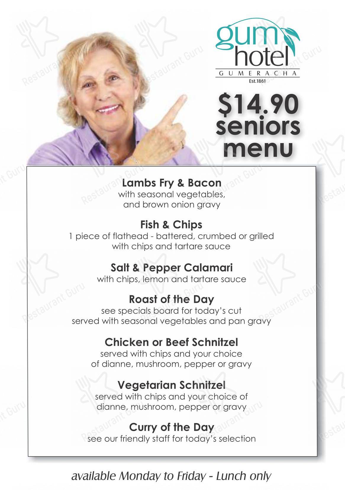 Menu at Gumeracha Hotel pub & bar, Gumeracha