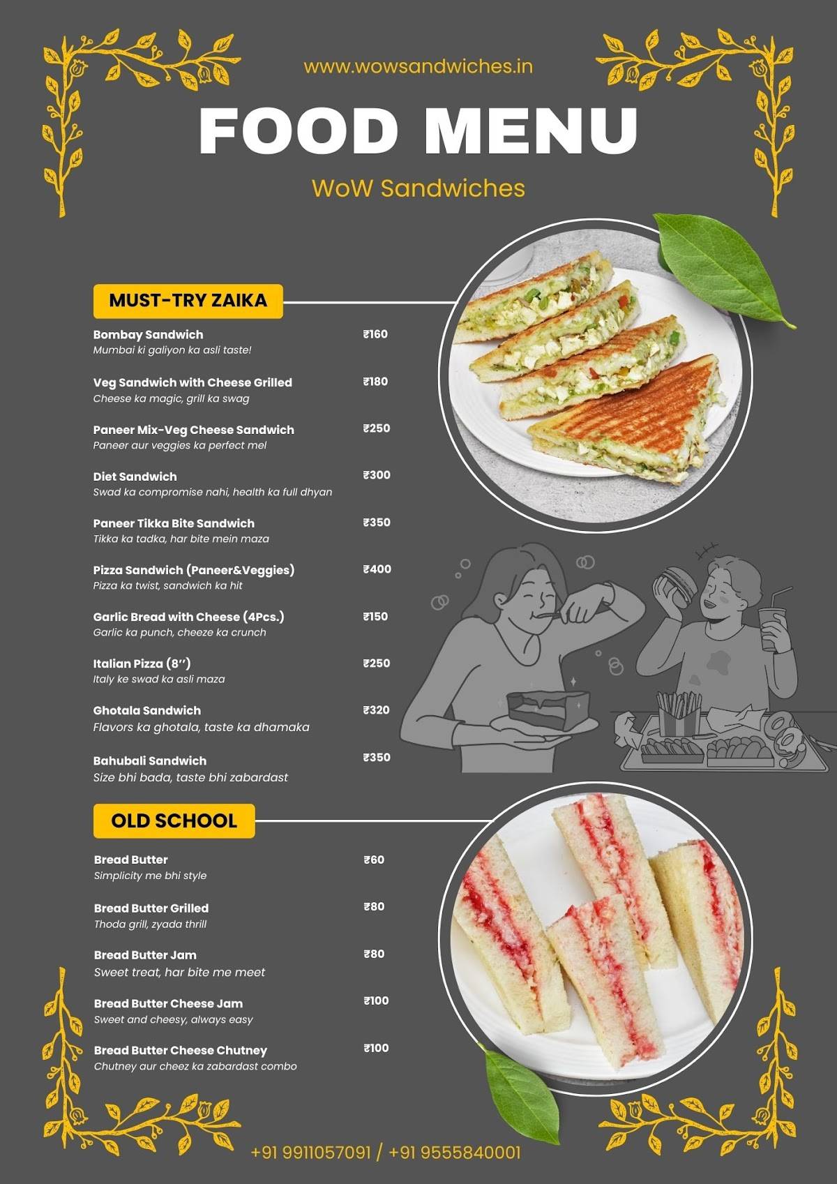 Menu at WoW Sandwiches, Gurugram