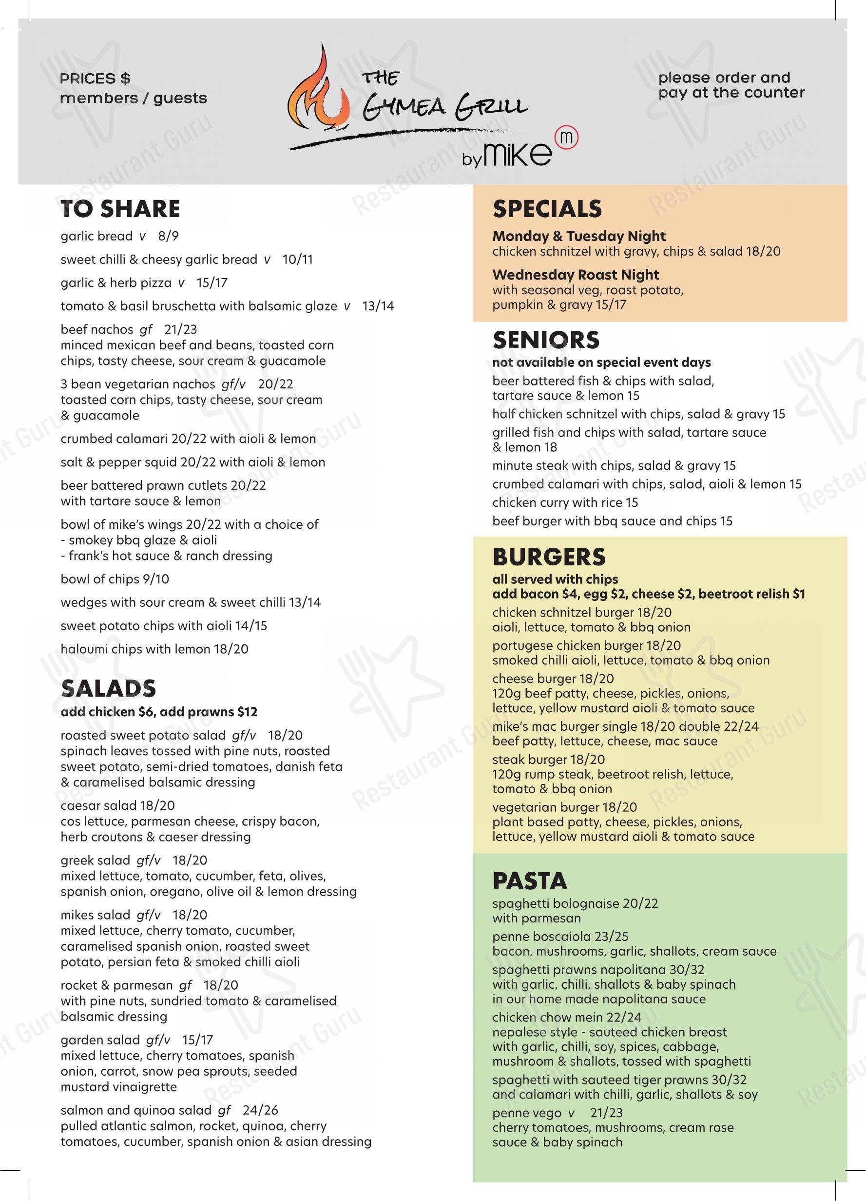 Menu at Gymea Grill by Mike restaurant, Gymea