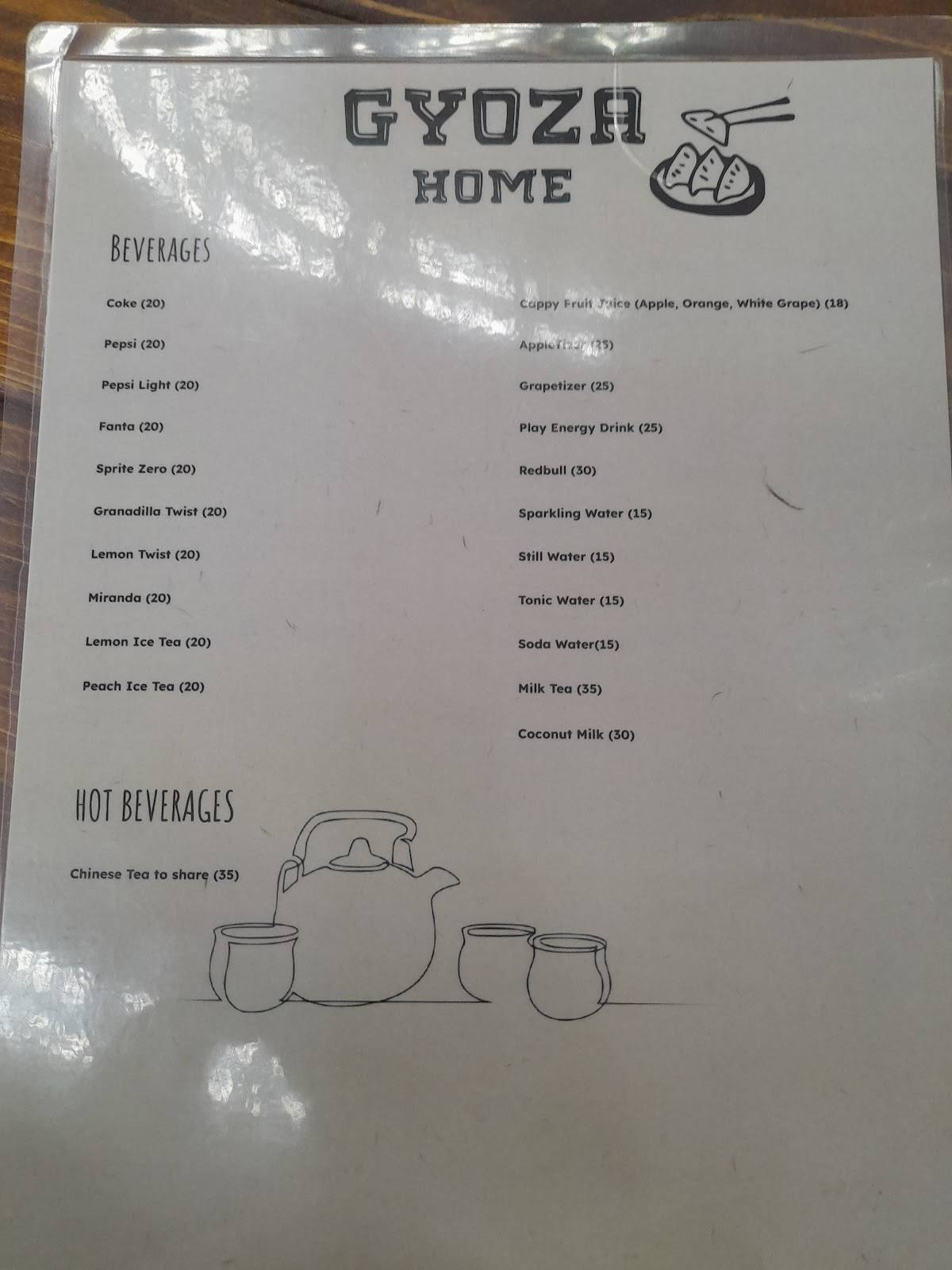 Menu at Gyoza Home restaurant, East London