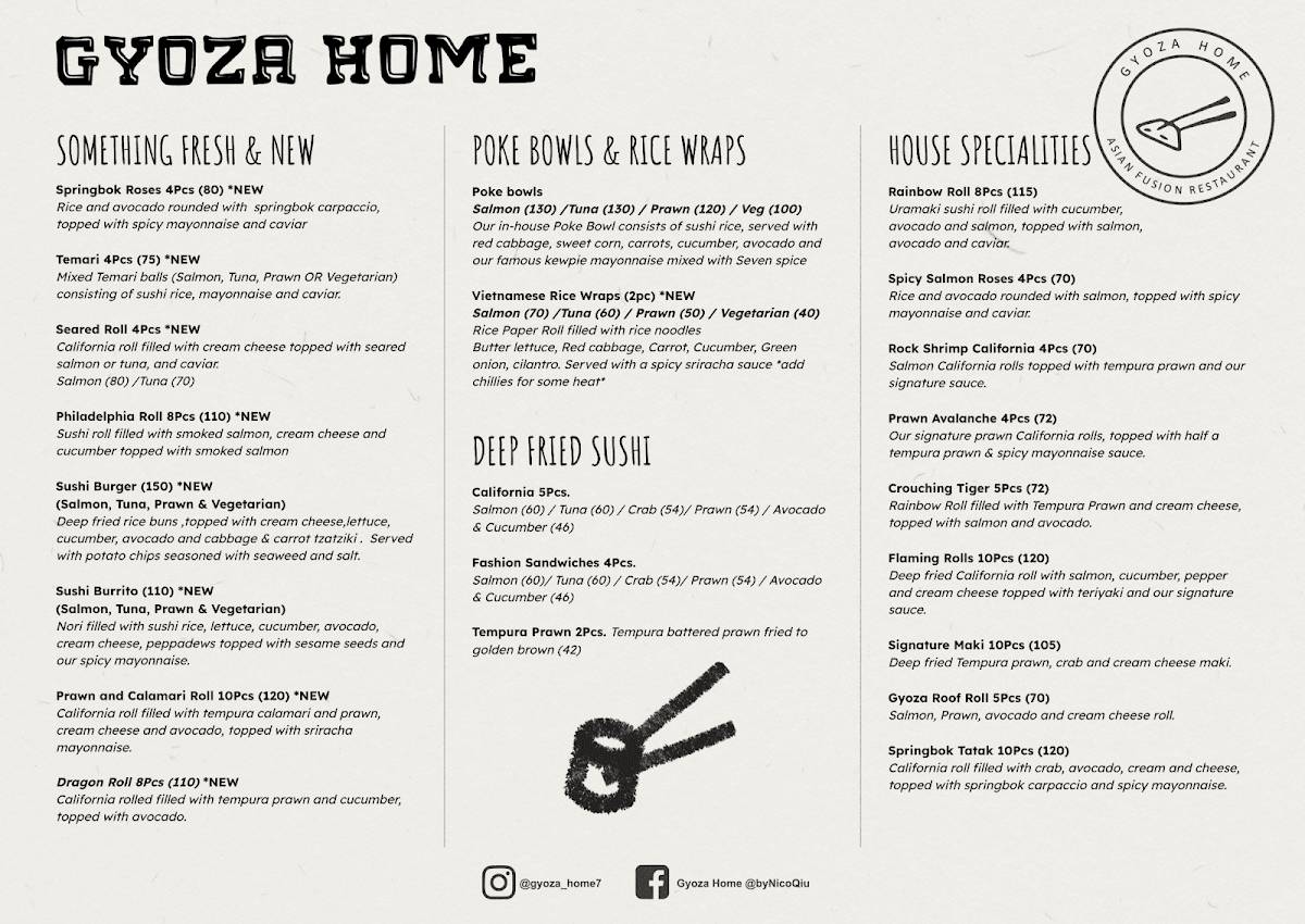 Menu at Gyoza Home restaurant, East London