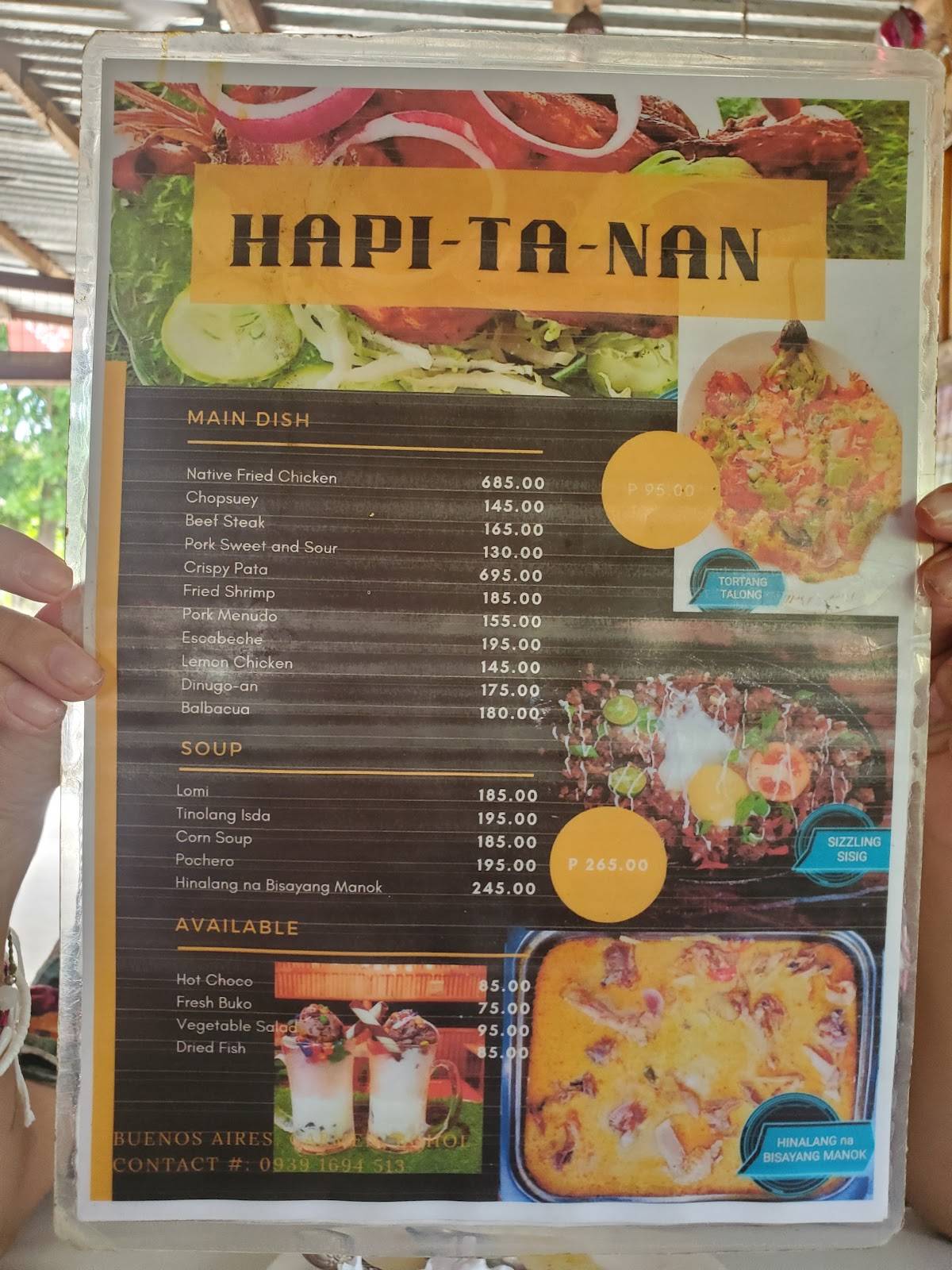 Menu at HAPI - TA - NAN sa Kan-anan ni BESTRE restaurant, Carmen