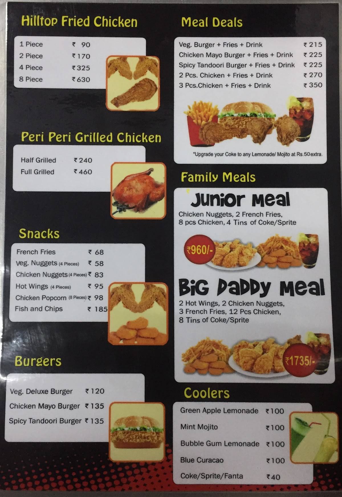 Menu at HFC (Hilltop Fried Chicken), Kodaikanal, 6FPV+99R