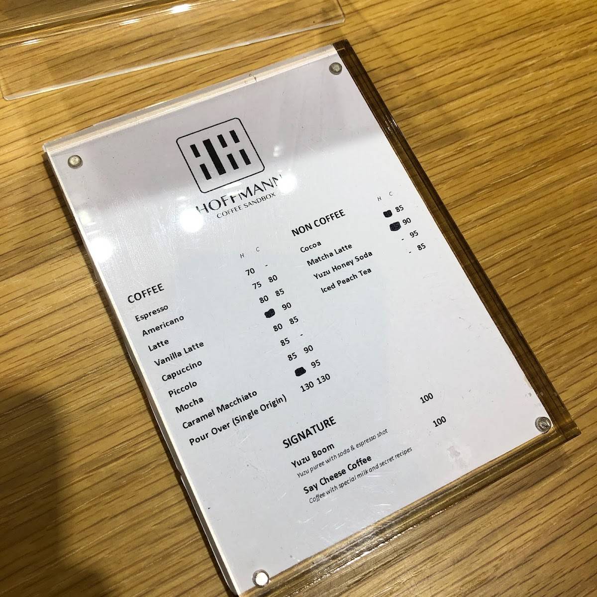 Menu at HOFFMANN COFFEE, Bangkok