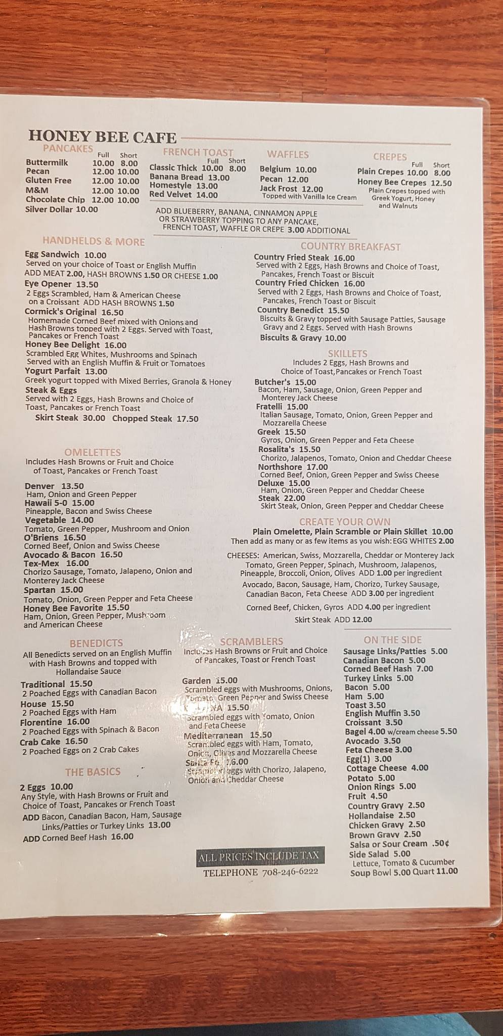 Menu at HONEY BEE CAFE, Western Springs