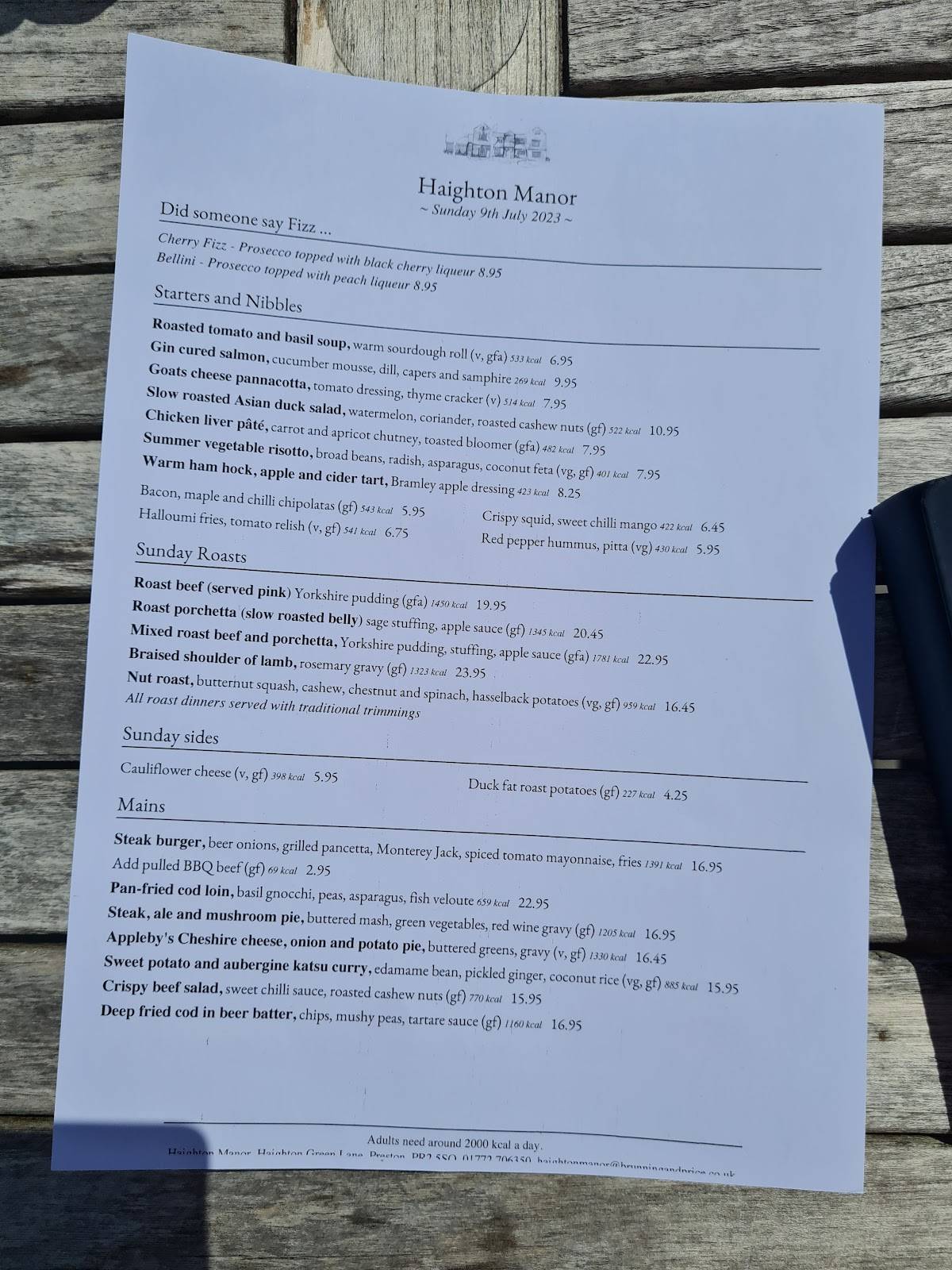 Menu at Haighton Manor pub & bar, Preston