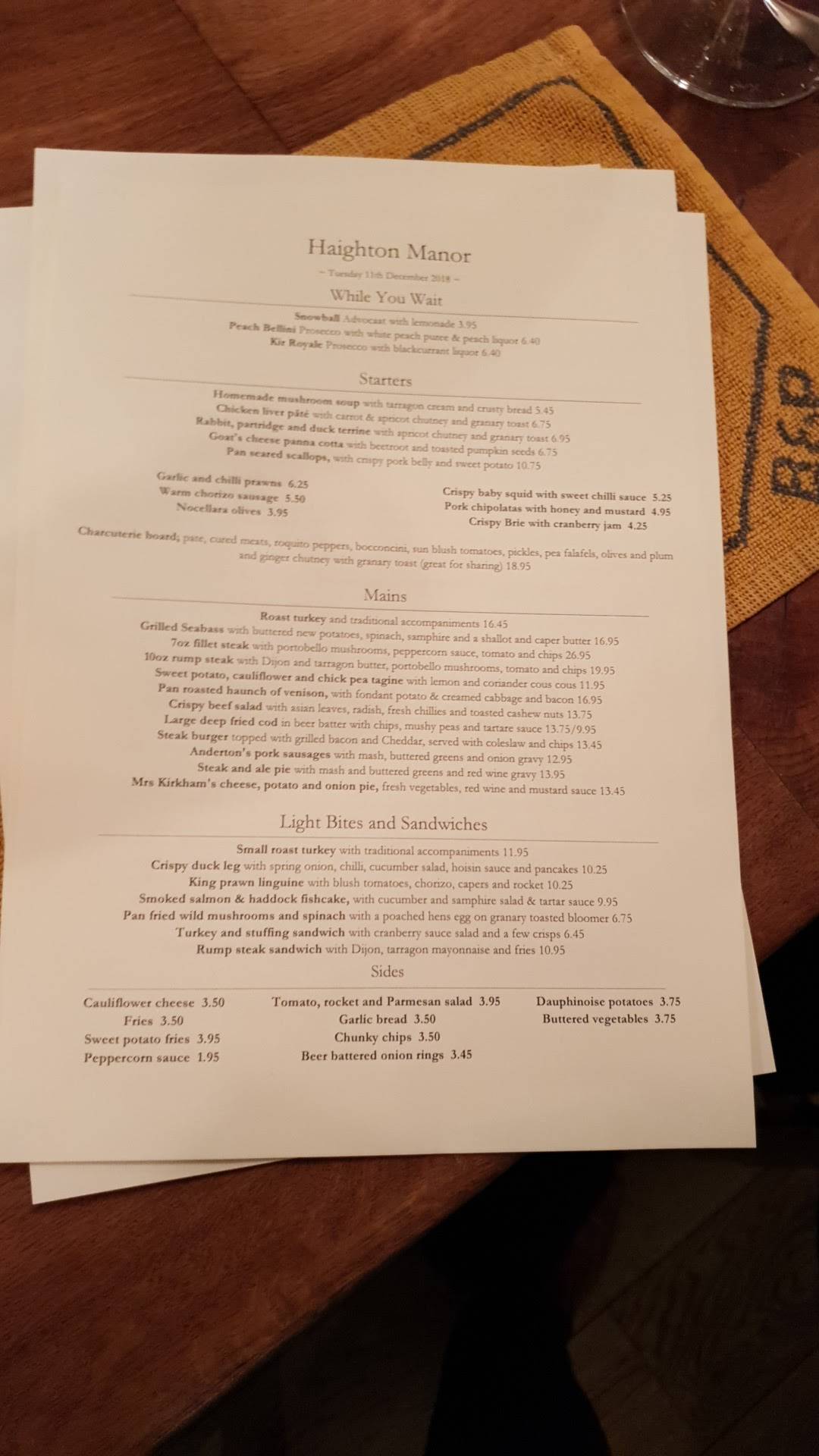 Menu at Haighton Manor pub & bar, Preston