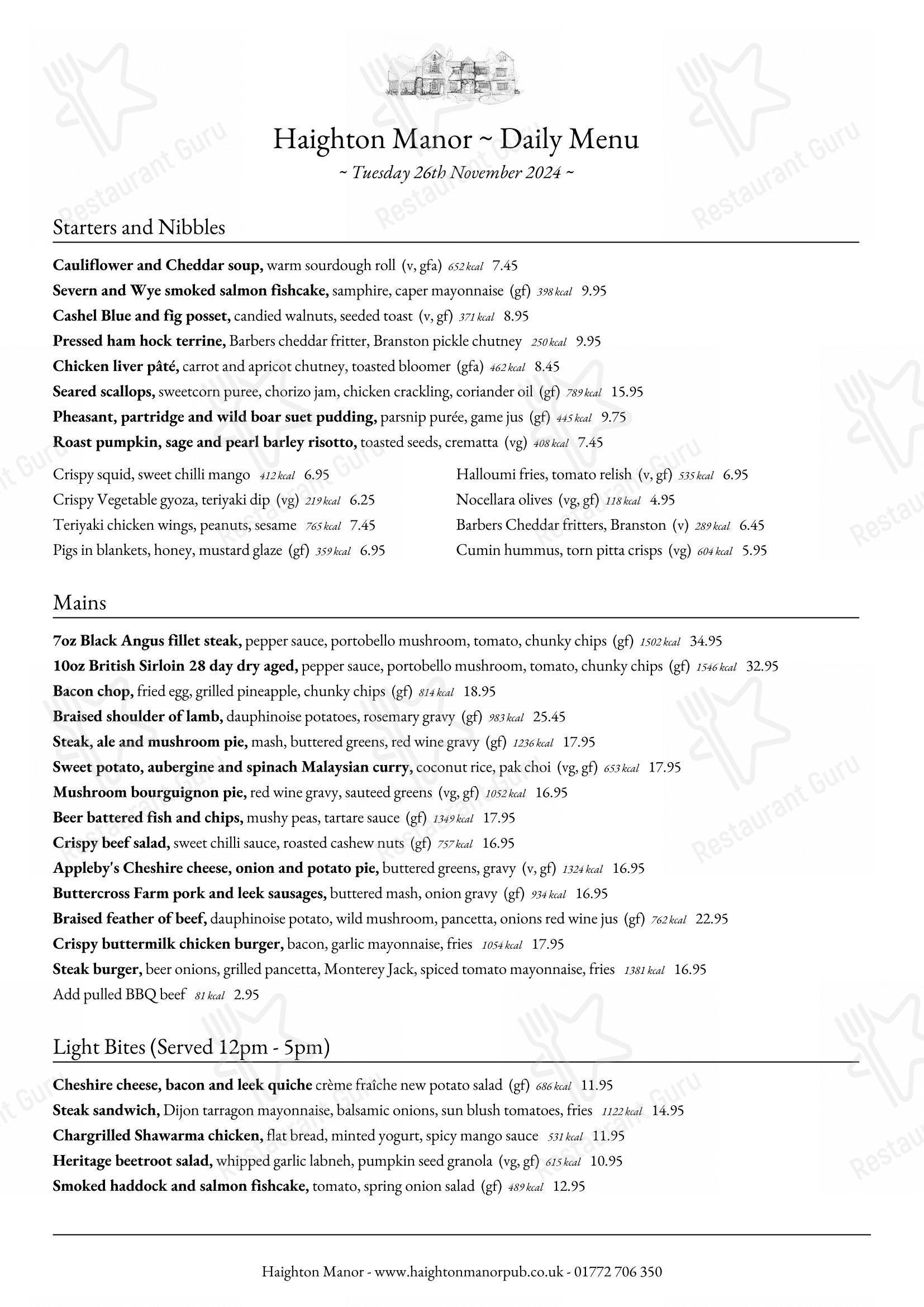Menu at Haighton Manor pub & bar, Preston, Haighton Green Ln