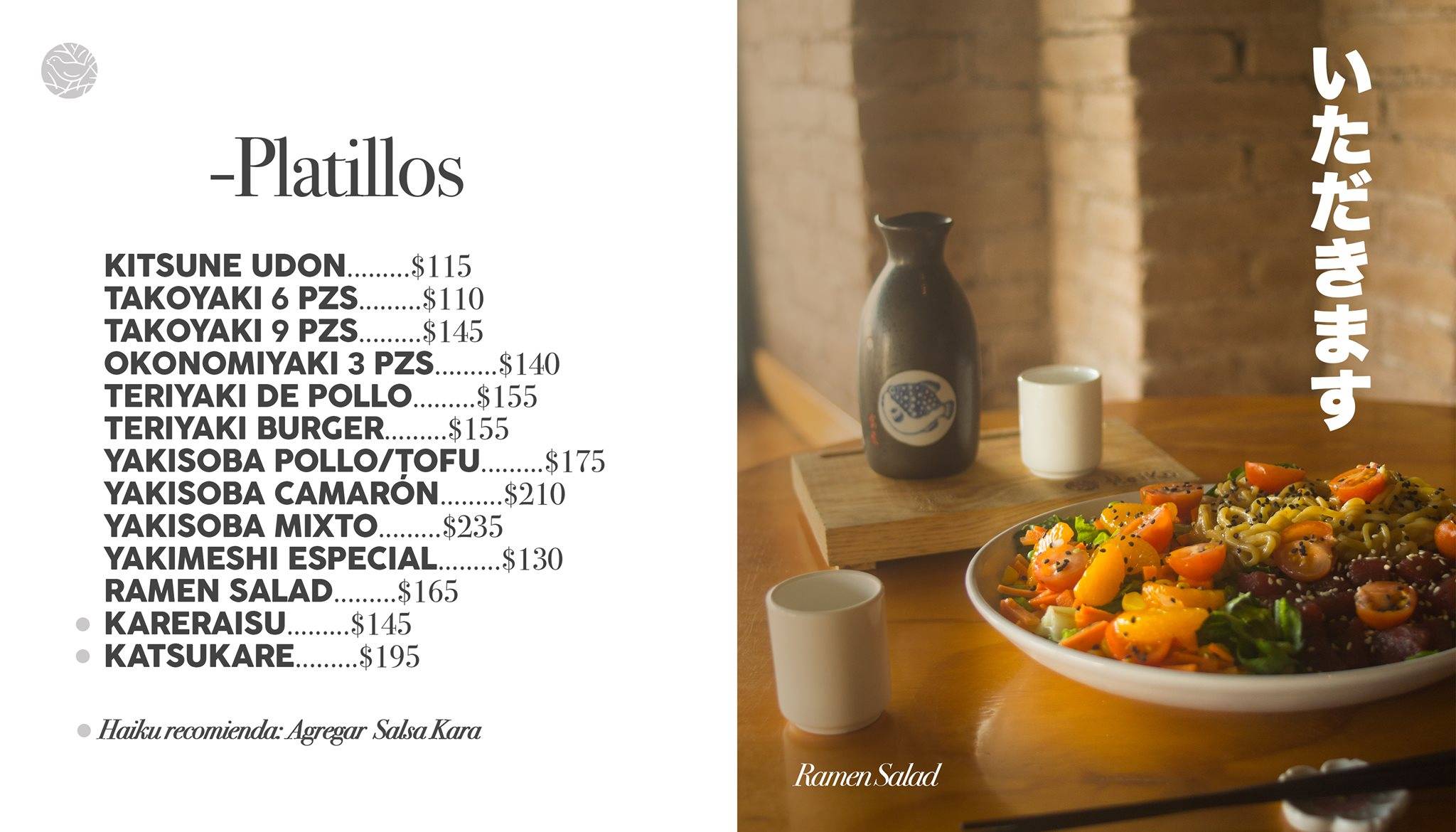 Carta del restaurante Haiku Comida + Cultura Japonesa, Mexicali