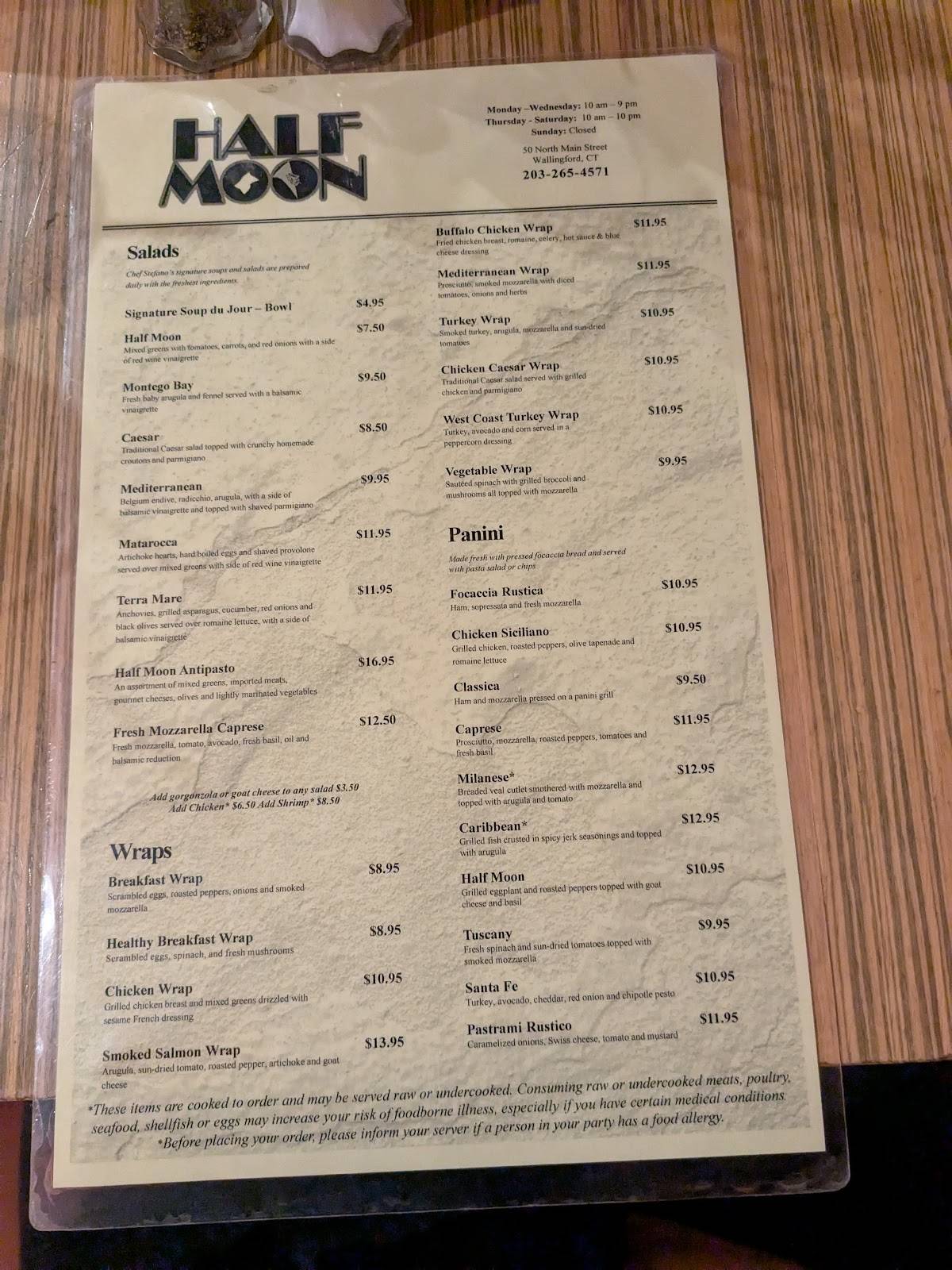 Menu at Half Moon Coffee & Grille Cafe, Wallingford