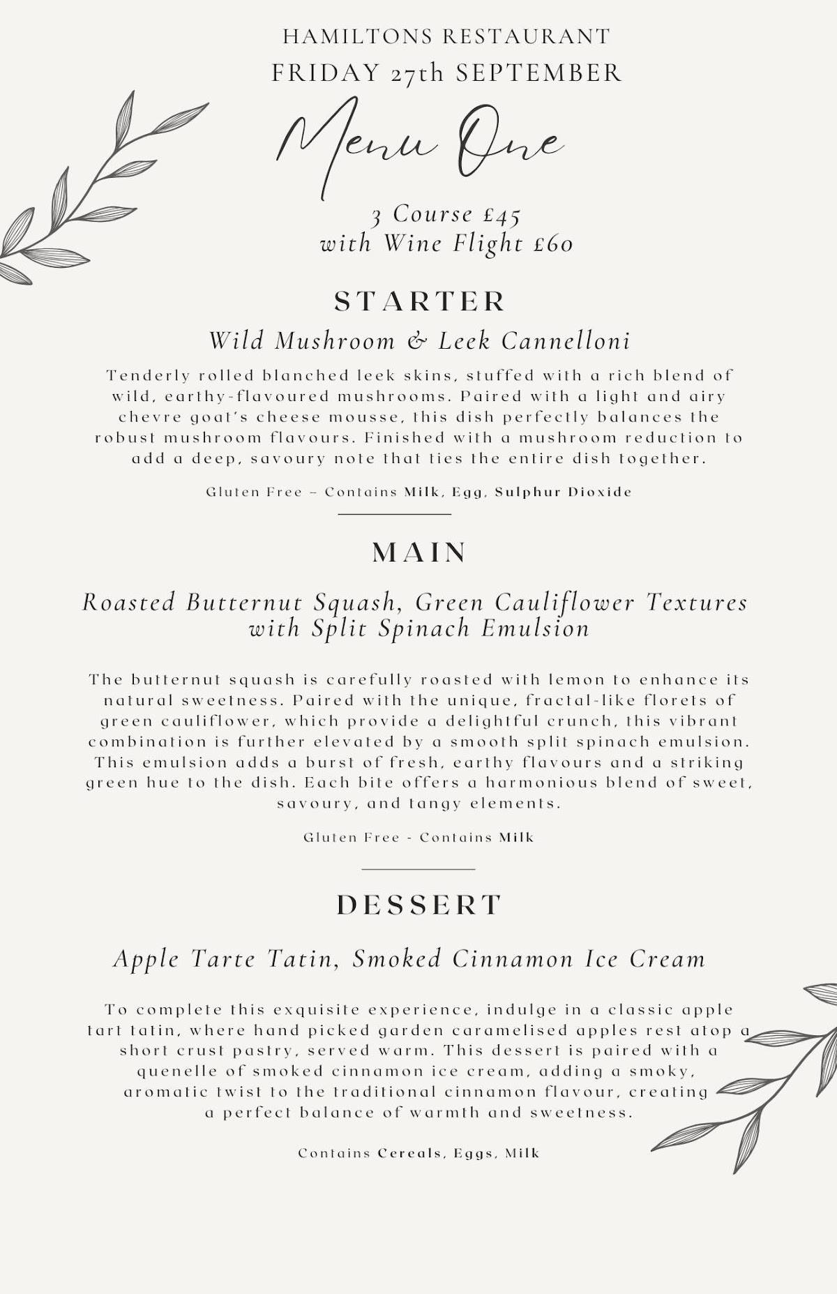 Menu at Hamiltons Restaurant Wolverhampton, Wolverhampton