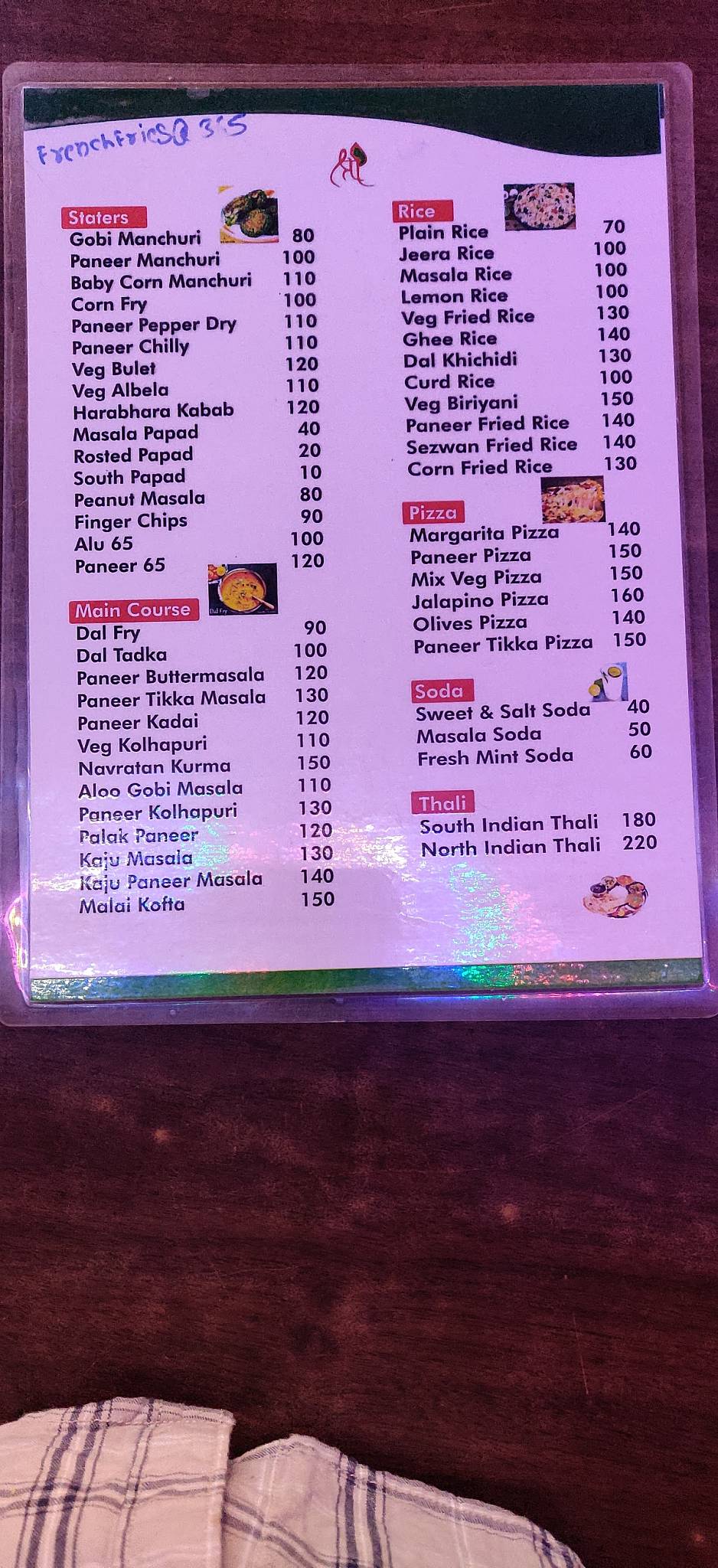 Menu at Suresh Guest House, Hampi